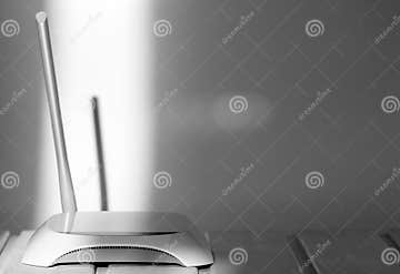 Isolated White Access Point on Table in Office Stock Photo - Image of ...