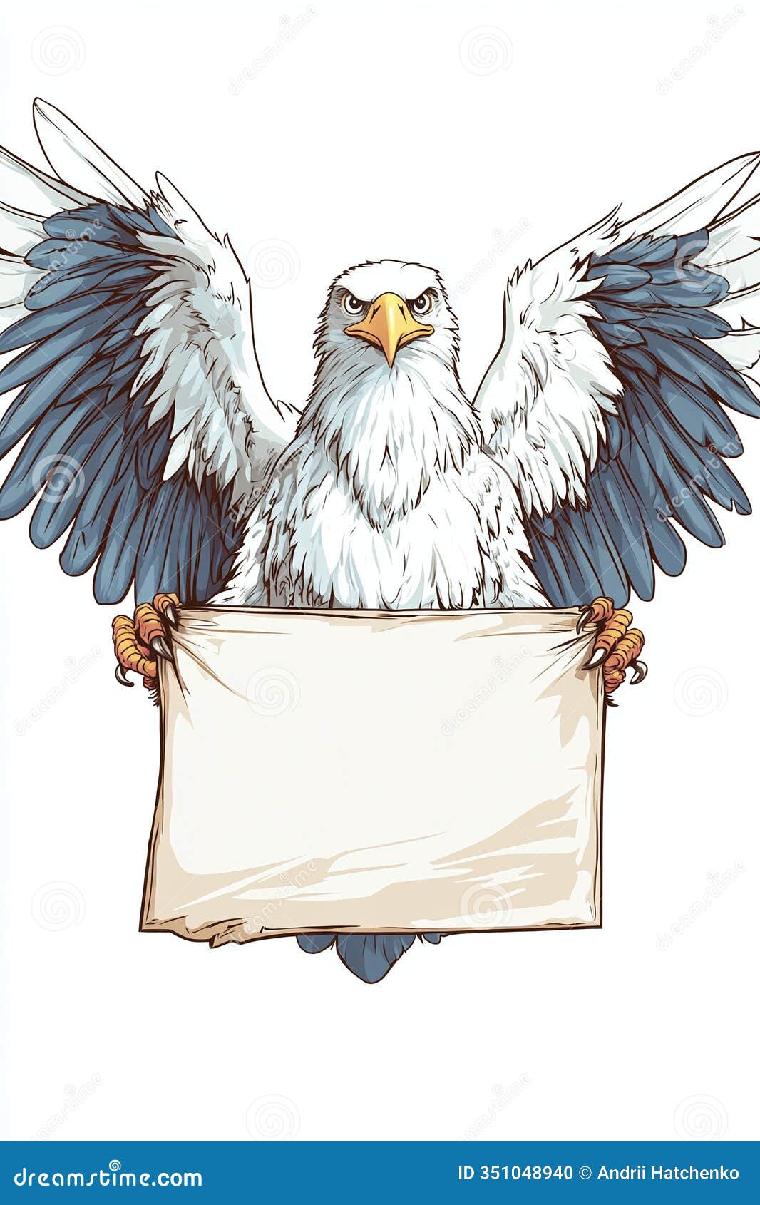 Isolated on a White Background a Bold Animated Eagle with Spread Wings ...