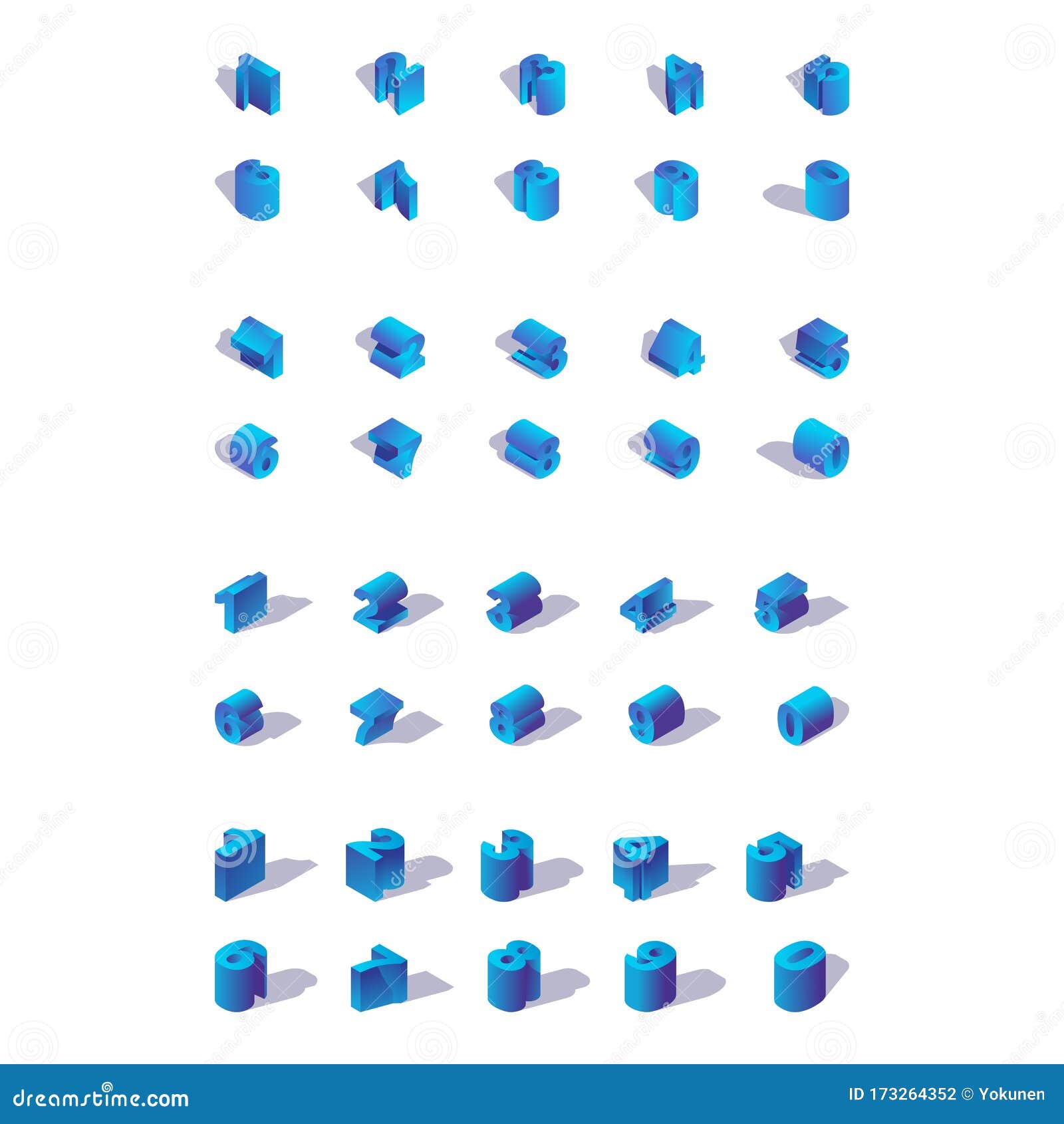Isolated on White Background Isometric Numbers in Various ...
