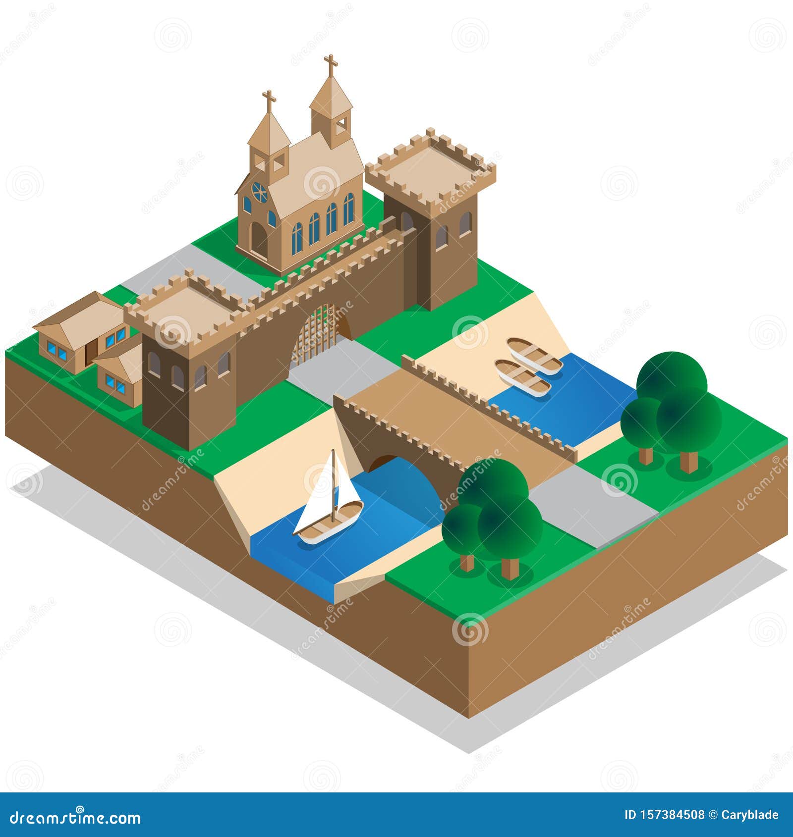 The Old City Wall and a Moat. Stock Vector - Illustration of defense ...