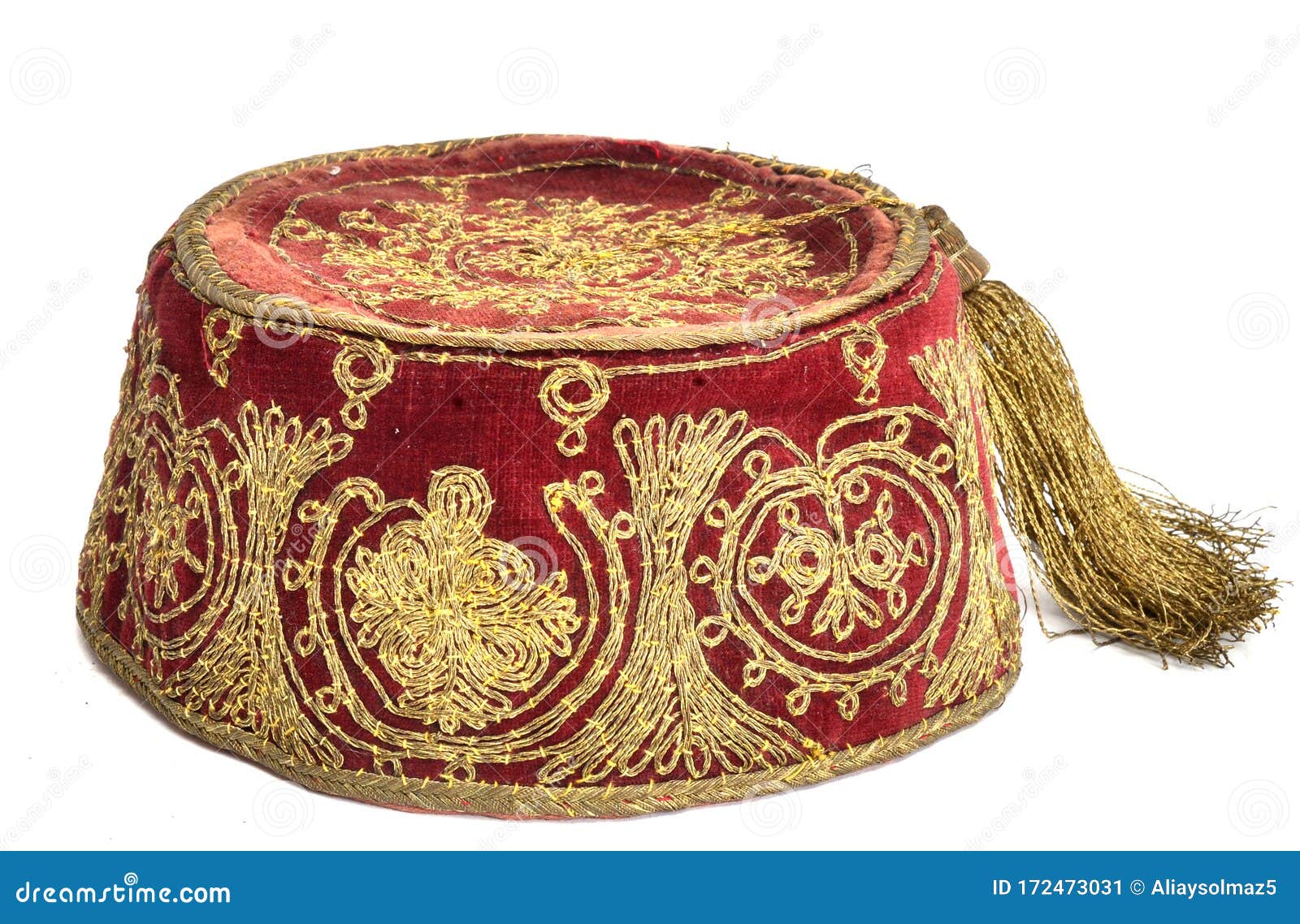 Isolated White Background, Red Fez Hat with Black Tassel Stock Image ...