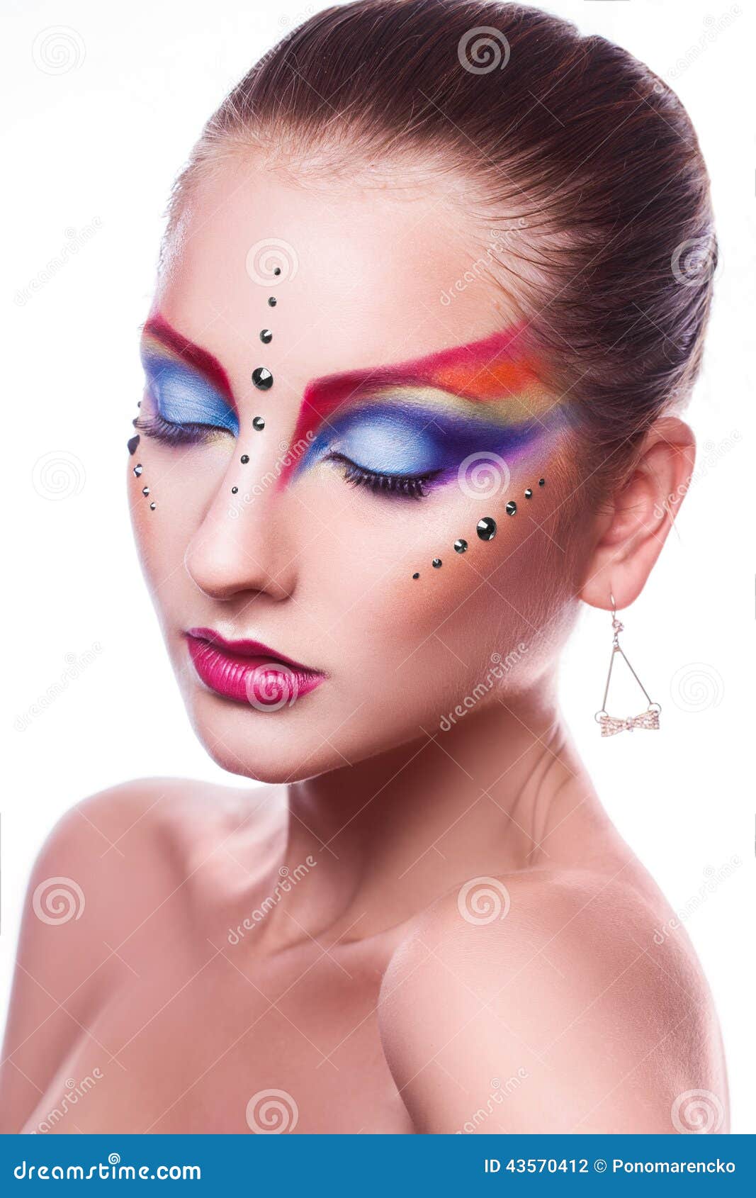 Isolated on White Background Female with Multicolor Makeup Stock Photo ...