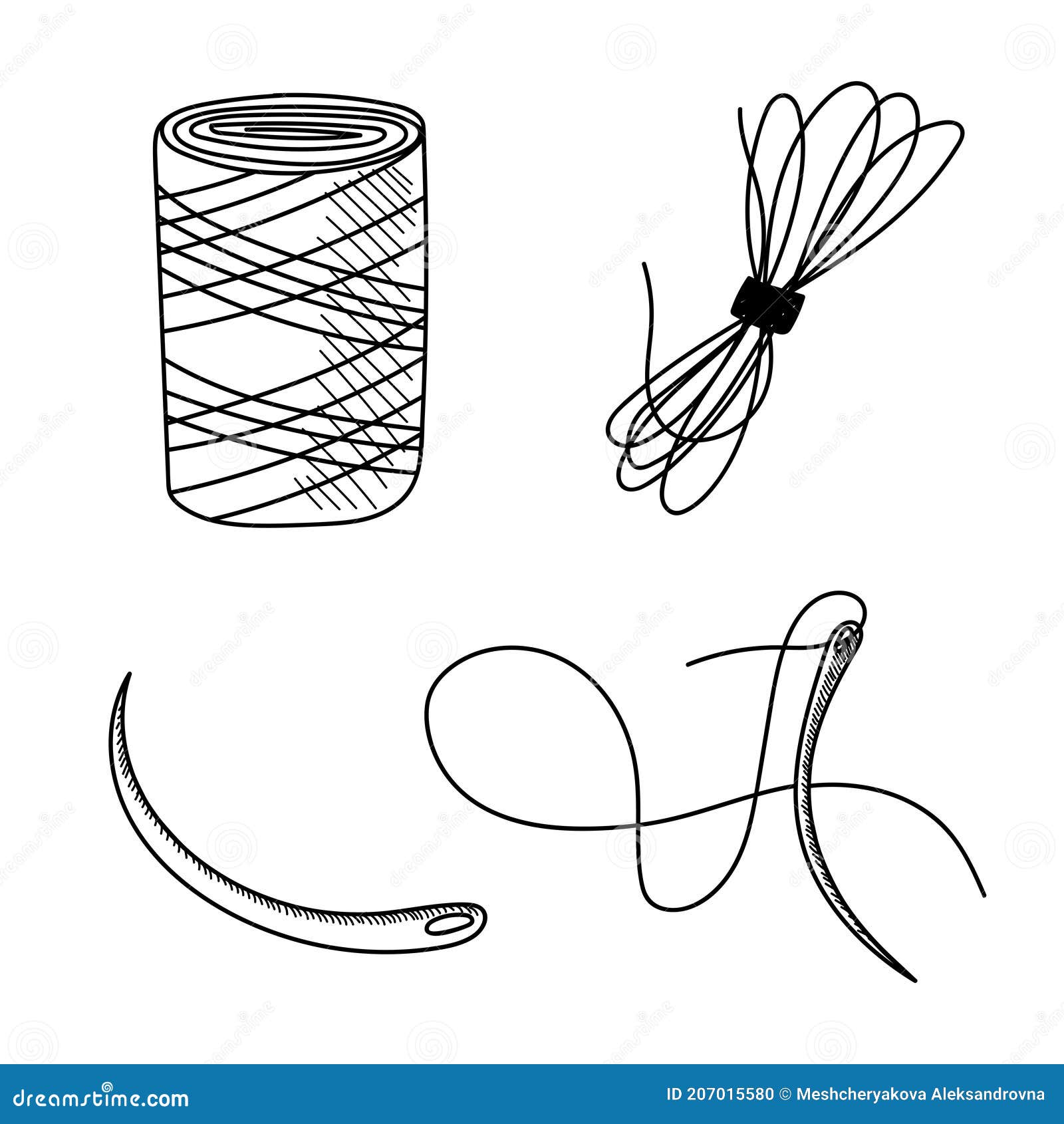 ISOLATED on a WHITE BACKGROUND SURGICAL SET of NEEDLES and THREADS ...