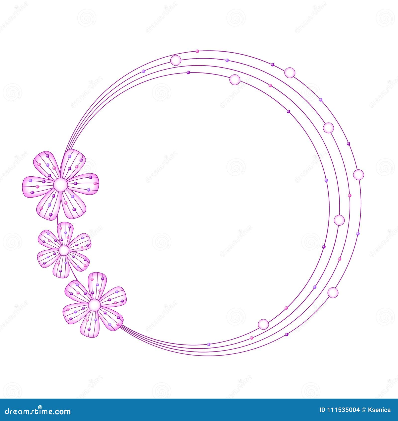 Round Frame Decorated with Pink Flowers. Stock Vector - Illustration of ...