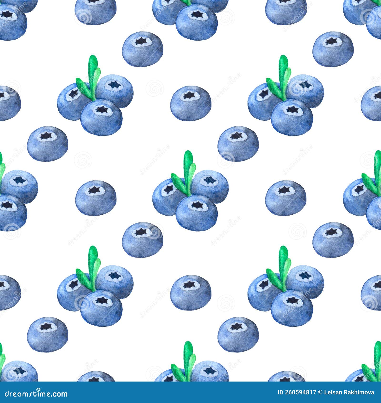 Isolated on White Background Watercolor Blueberries As Seamless Pattern ...
