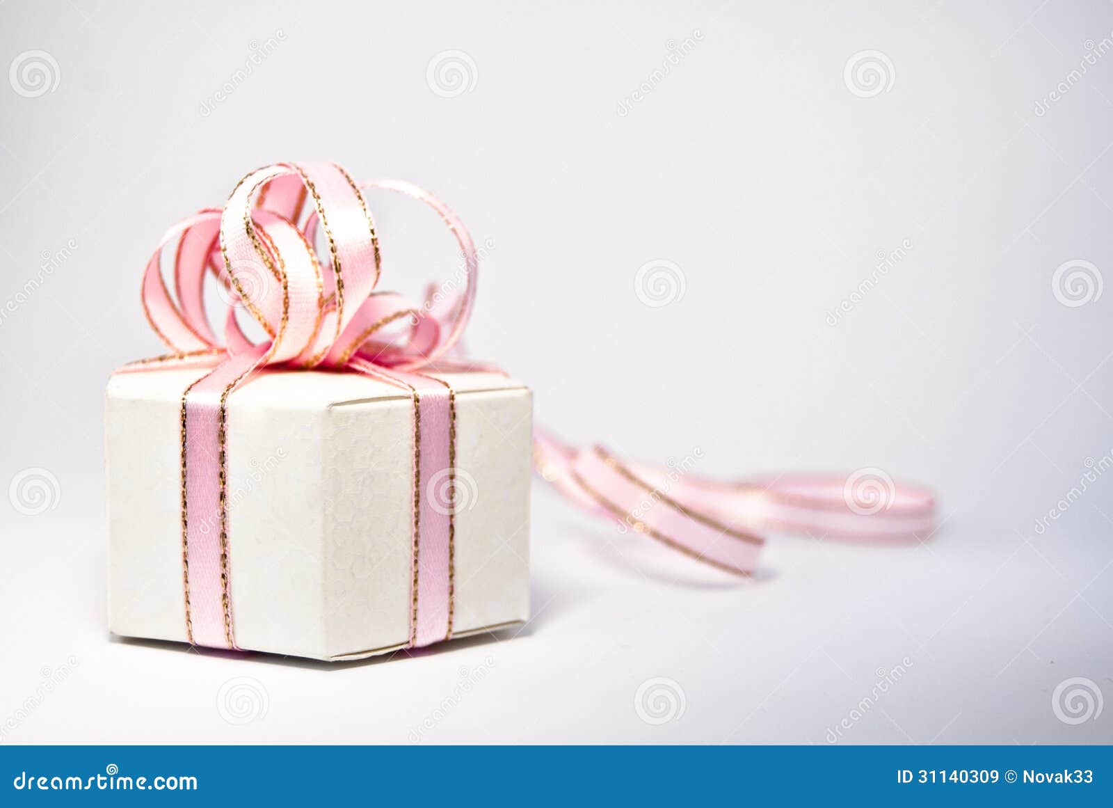 Isolated White Box with a Bow of Pink Ribbon Stock Image - Image of ...