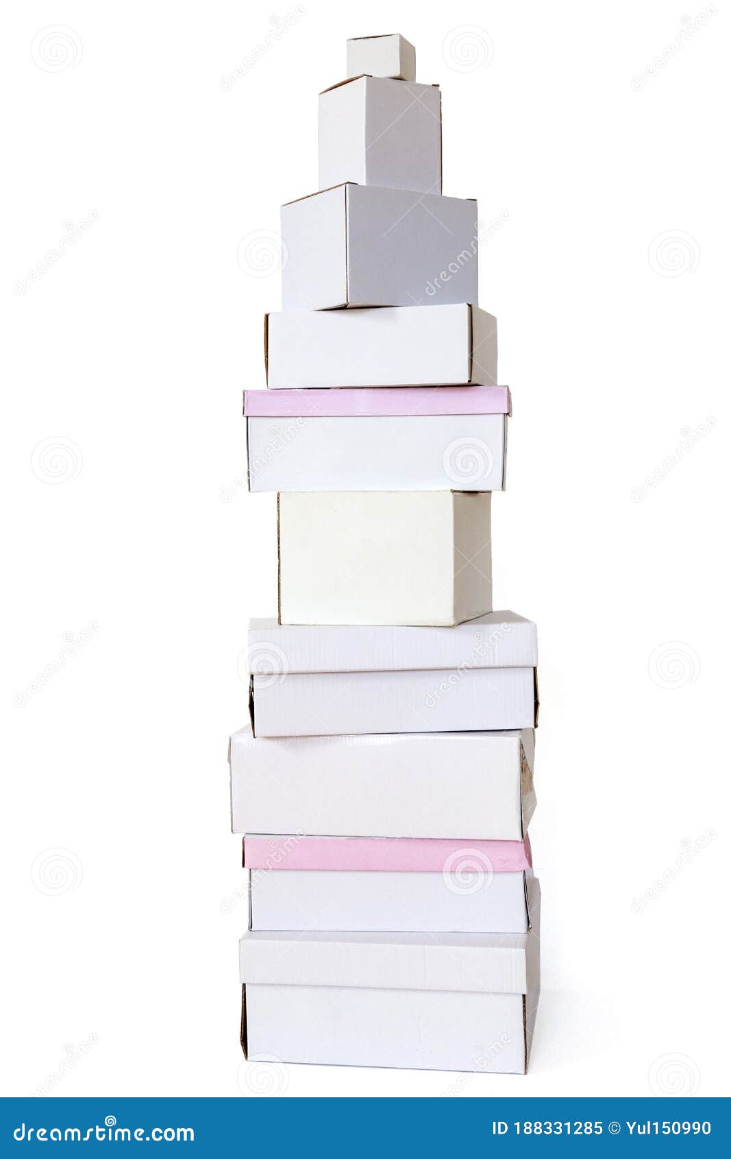 Isolated White Boxes of Different Size Standing on Each Other As a High ...