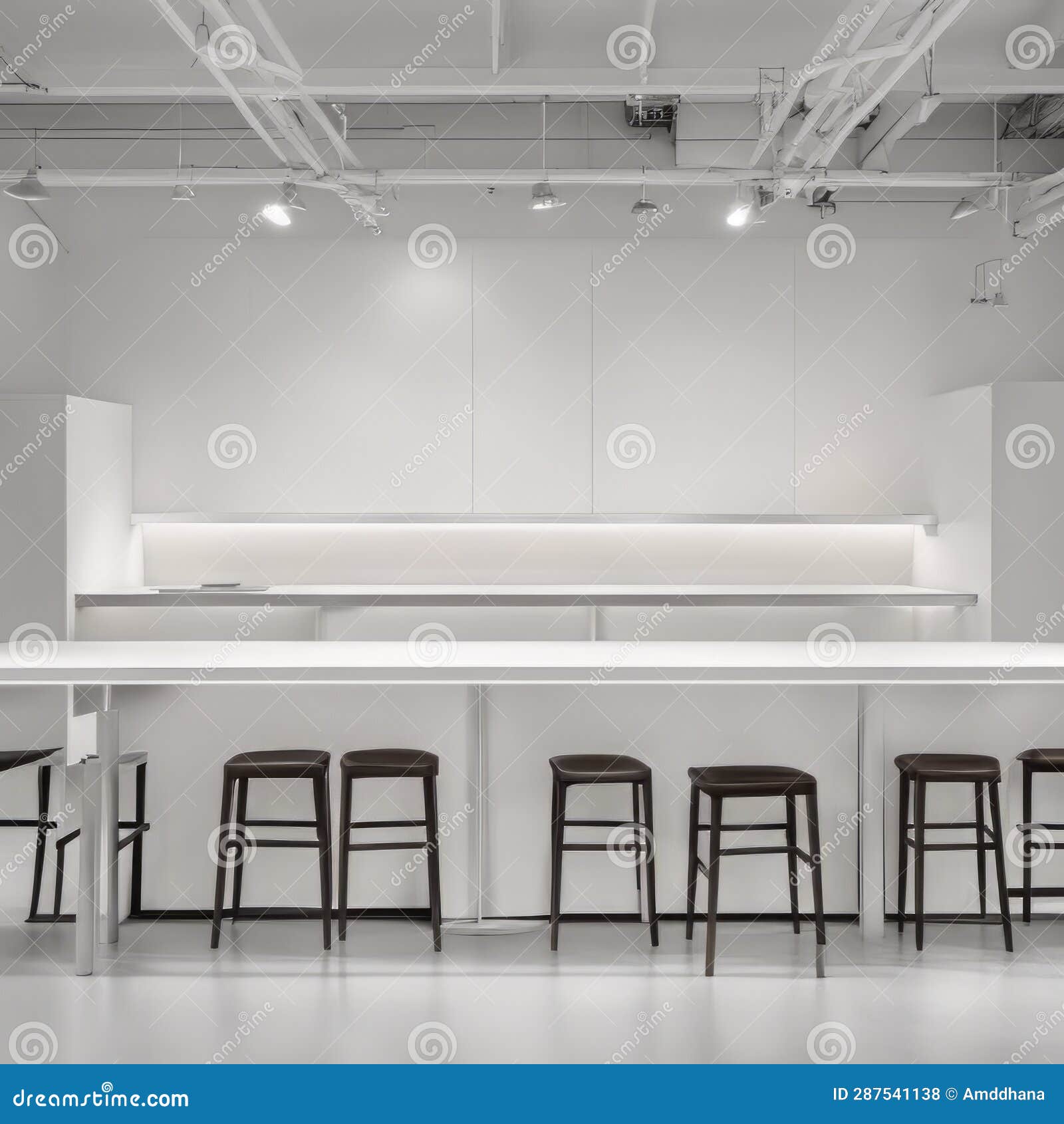 Isolated White Counter with Rectangular Tables Stock Photo - Image of ...