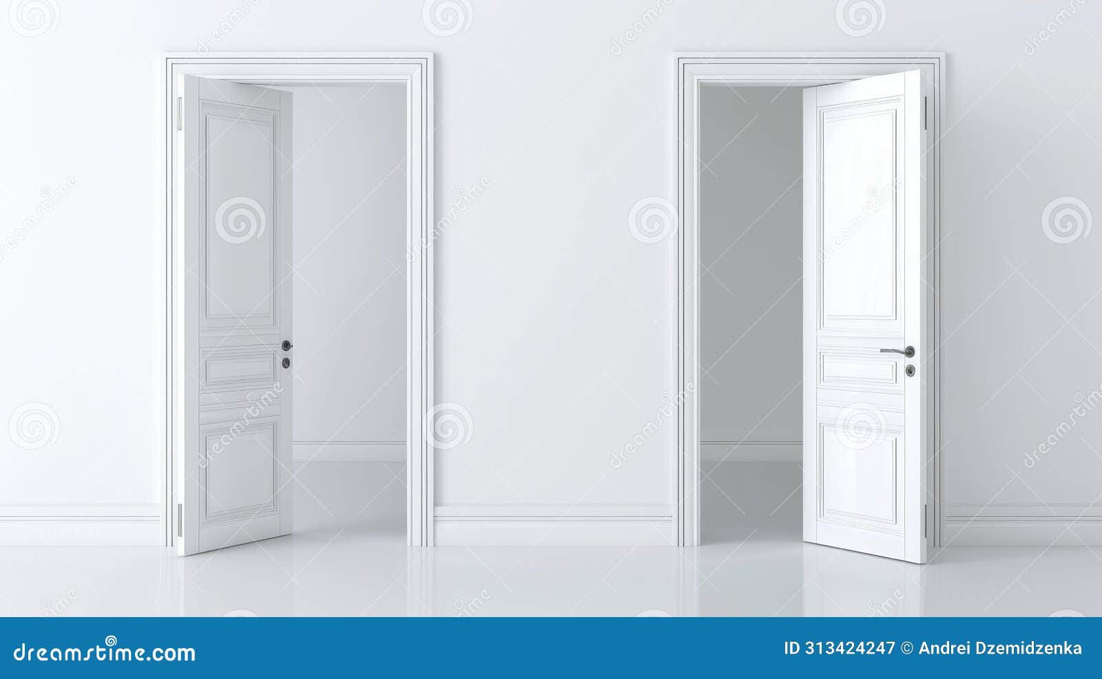 Isolated White Doors with Door Frames Open and Closed Stock Image ...