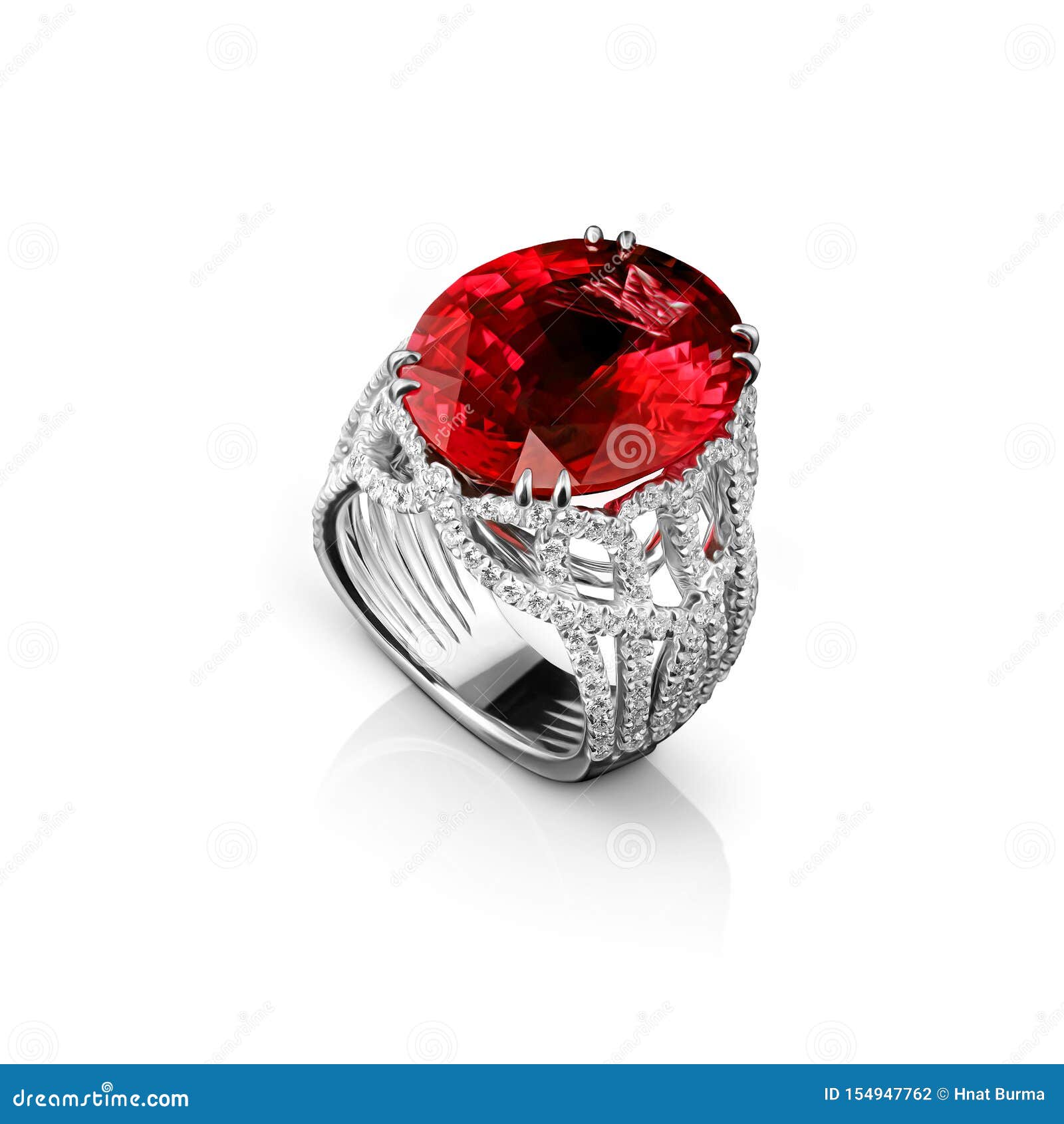 Isolated White Gold Ring with Diamonds and Huge Red Ruby Stock Photo ...