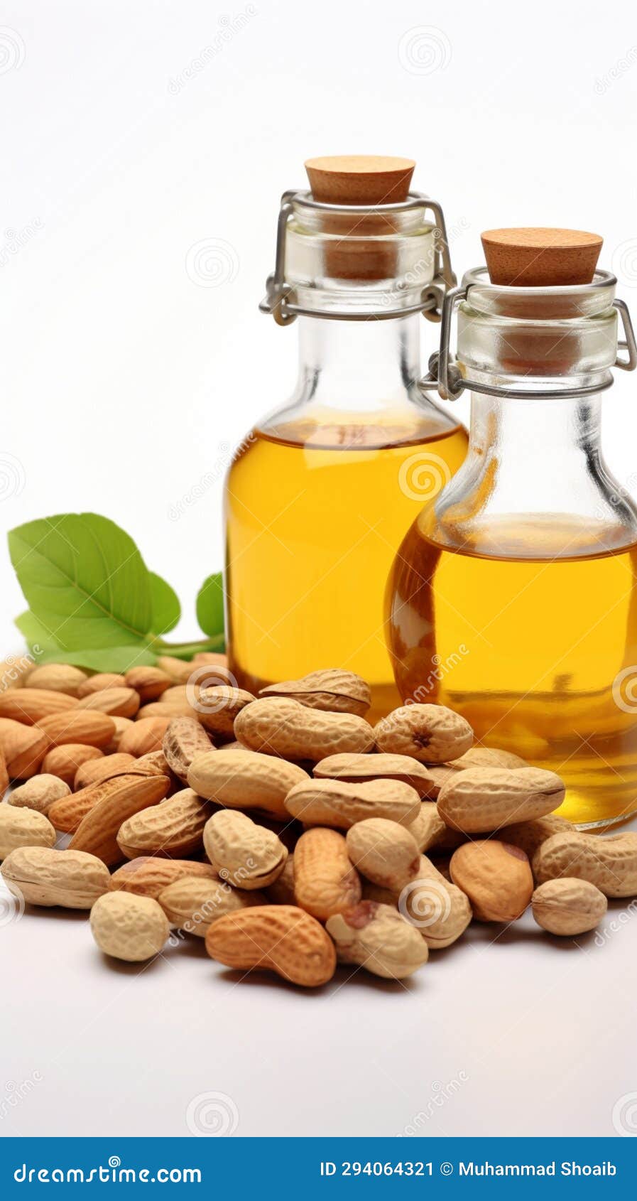 Isolated on White, Peanut Oil and Whole Peanuts Create a Natural ...