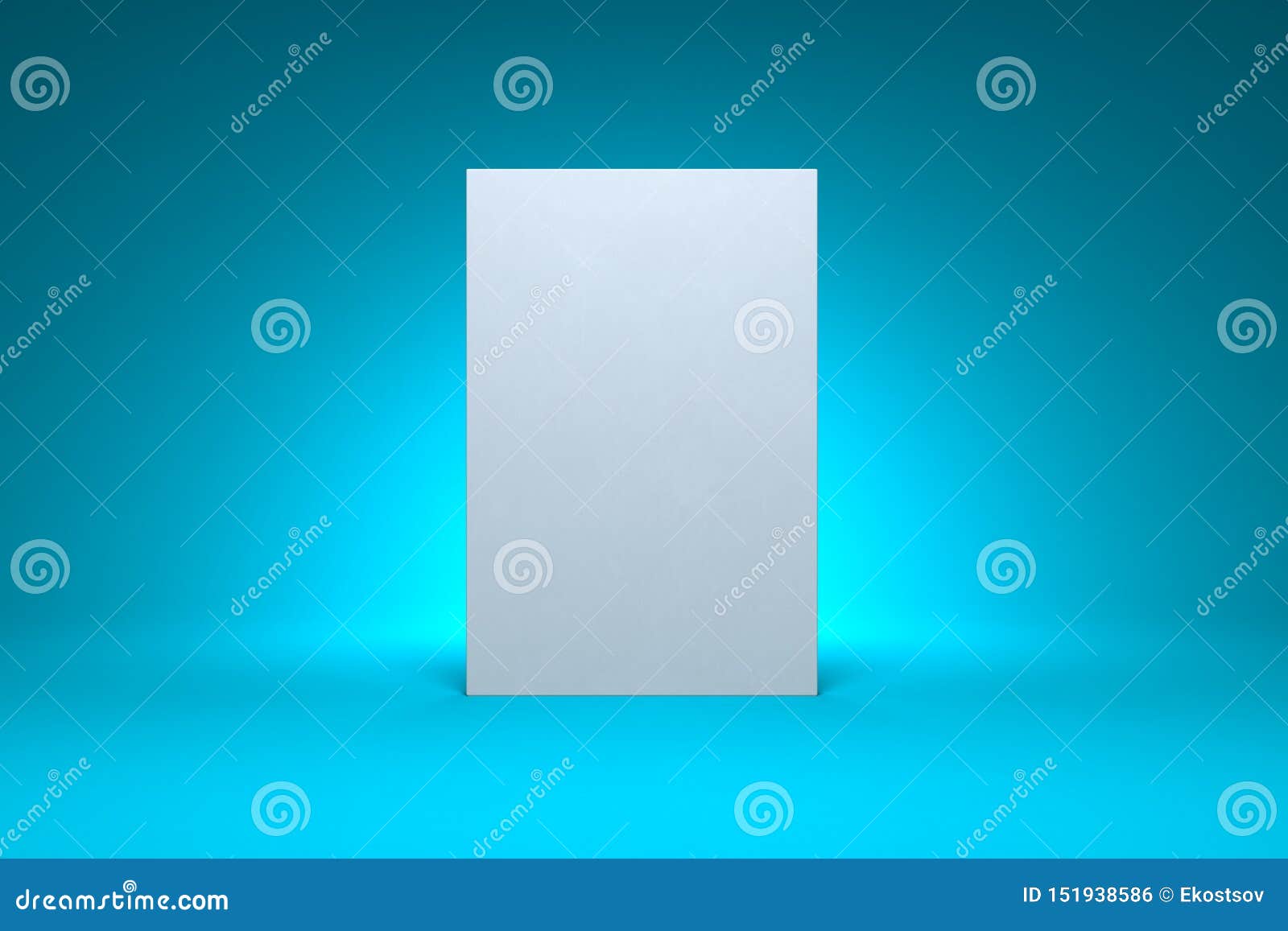 Isolated White Realistic Poster on Blue Background. 3d Rendering. Stock ...