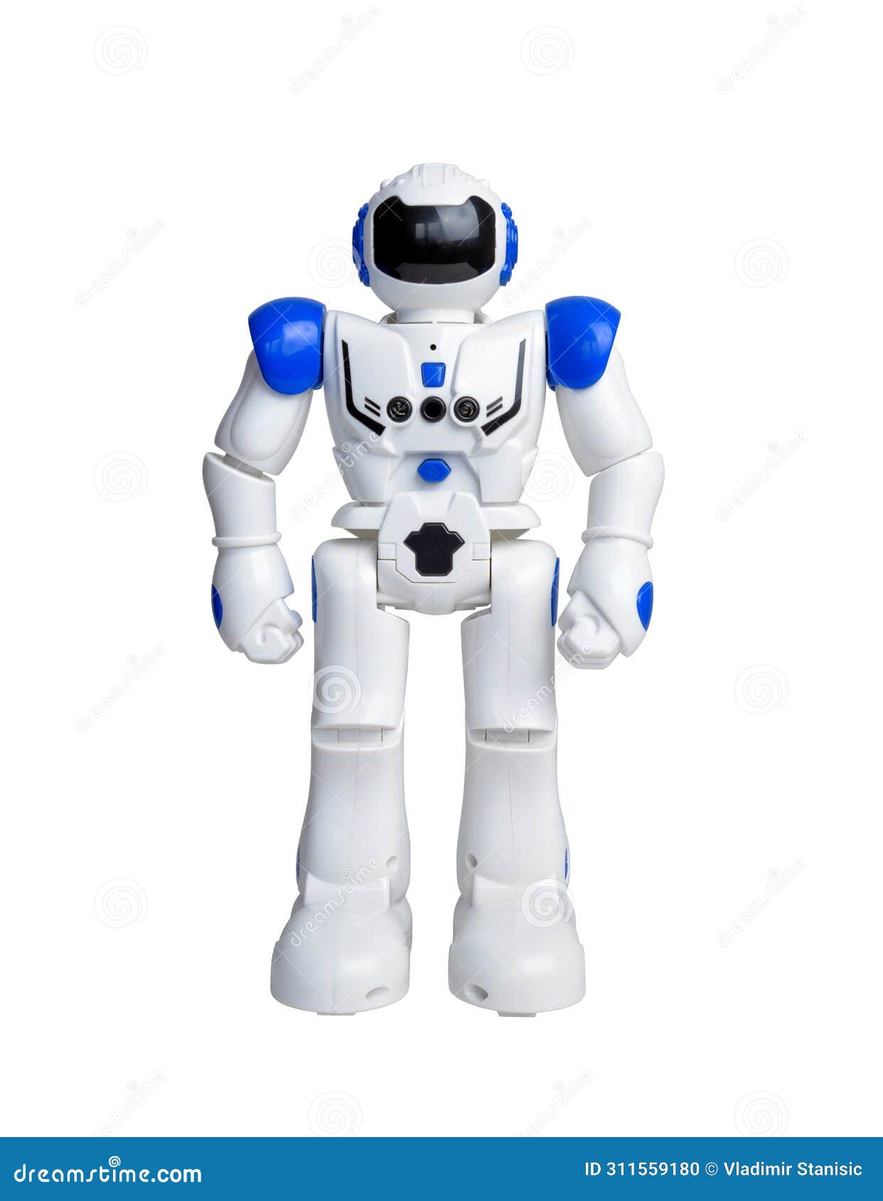Isolated White Robot with Blue Details and Various Sensors for Movement ...