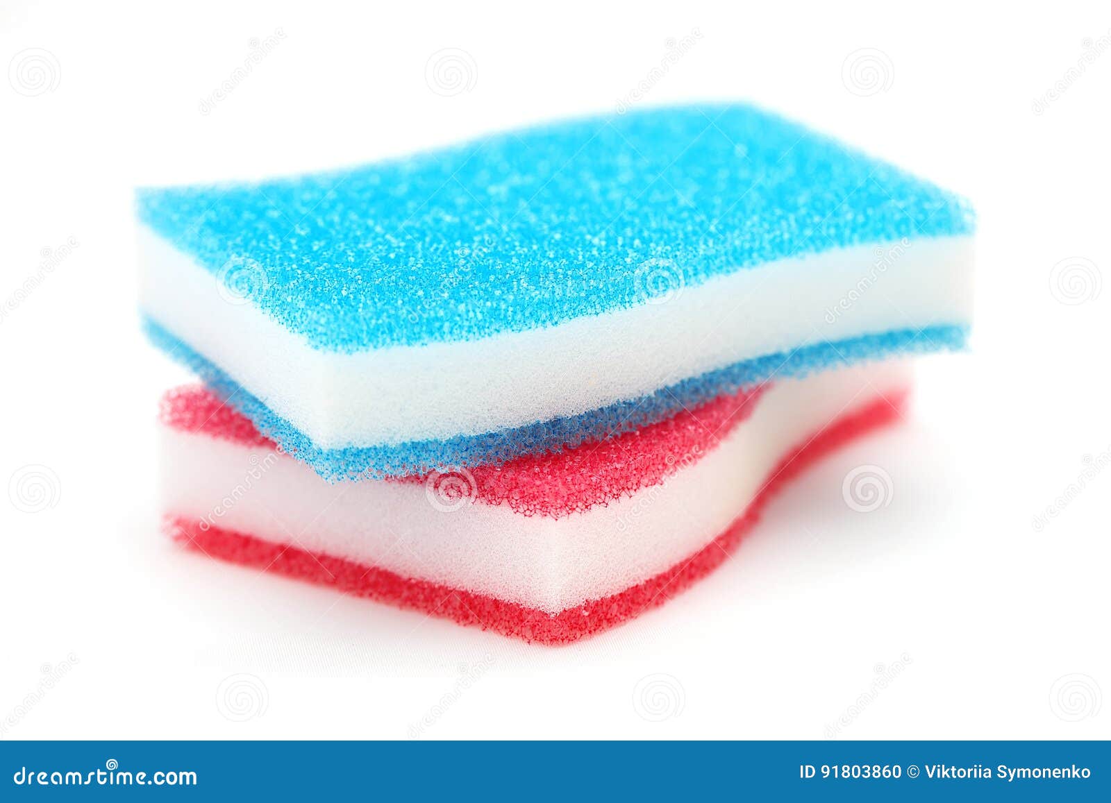 Isolated on White Two Kitchen Sponges in Blue and Red Color. Stock ...