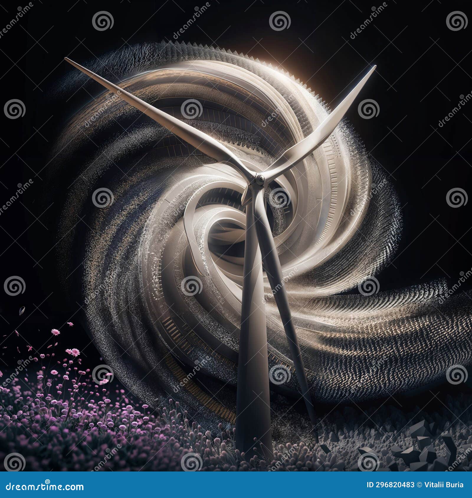 Wind Turbine on a Black Background. 3d Rendering. Computer Digital ...