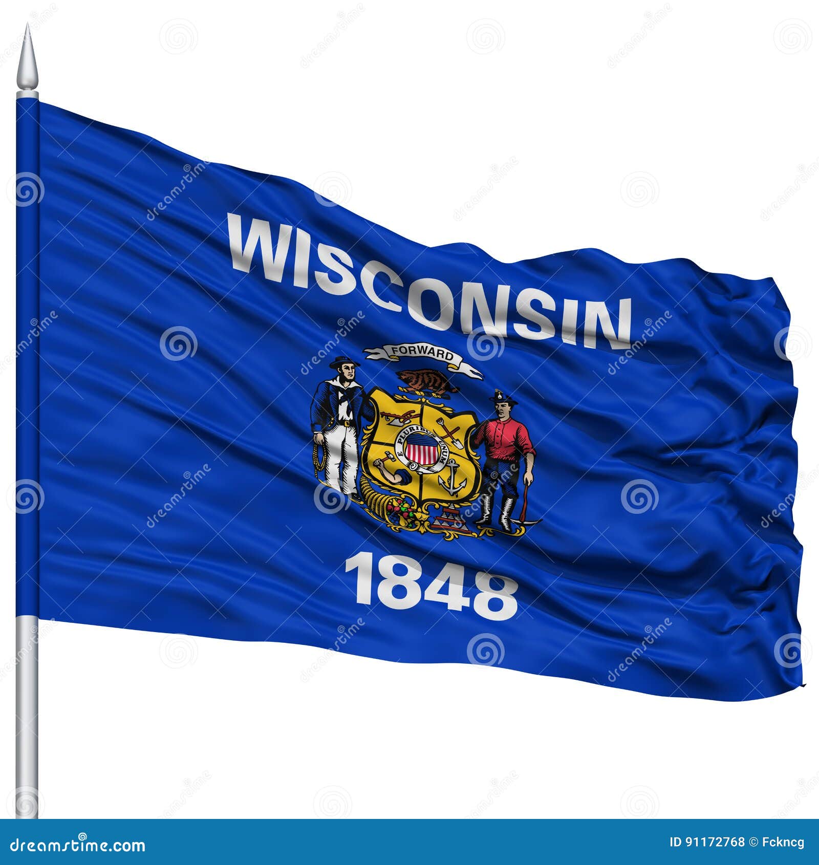 Isolated Wisconsin Flag on Flagpole, USA State Stock Illustration ...
