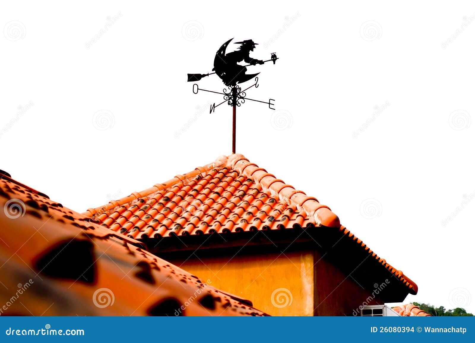An Isolated Witch Form Wind Vane on Orange Roof Stock Photo - Image of ...