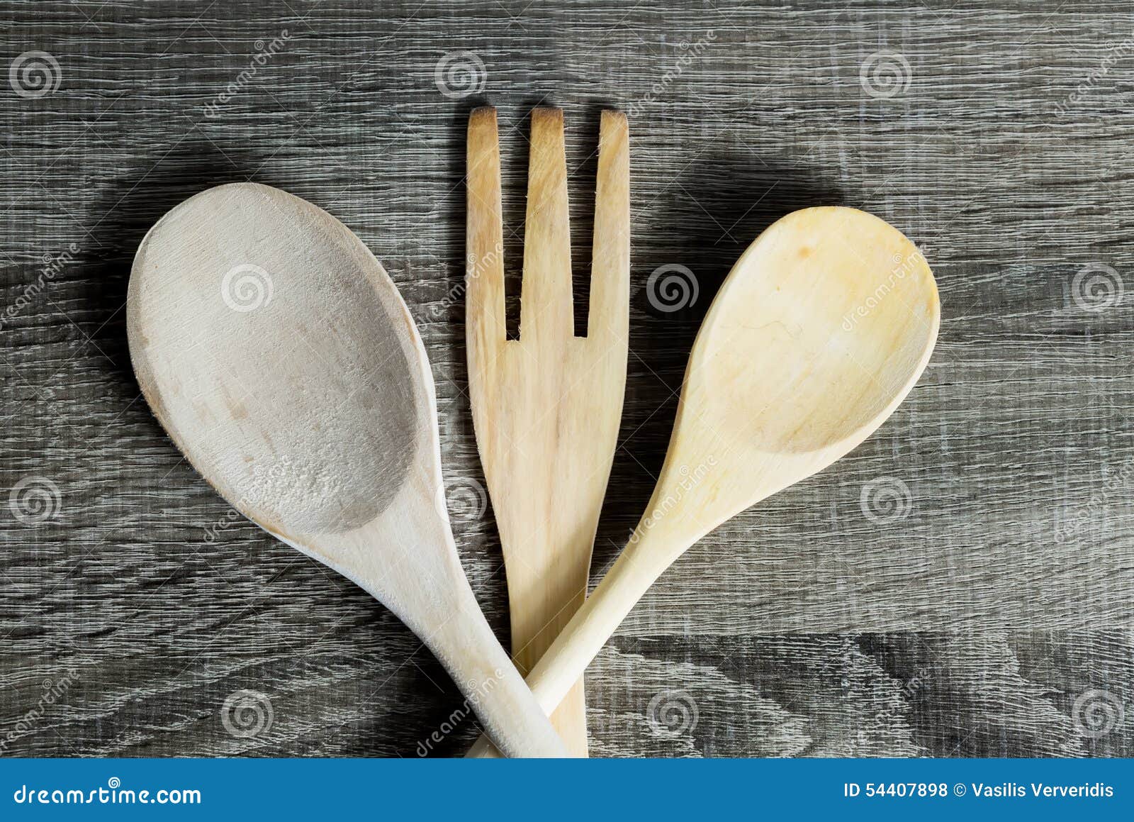 Isolated Wooden Kitchen Utensils. Spoon and Fork Stock Photo - Image of ...