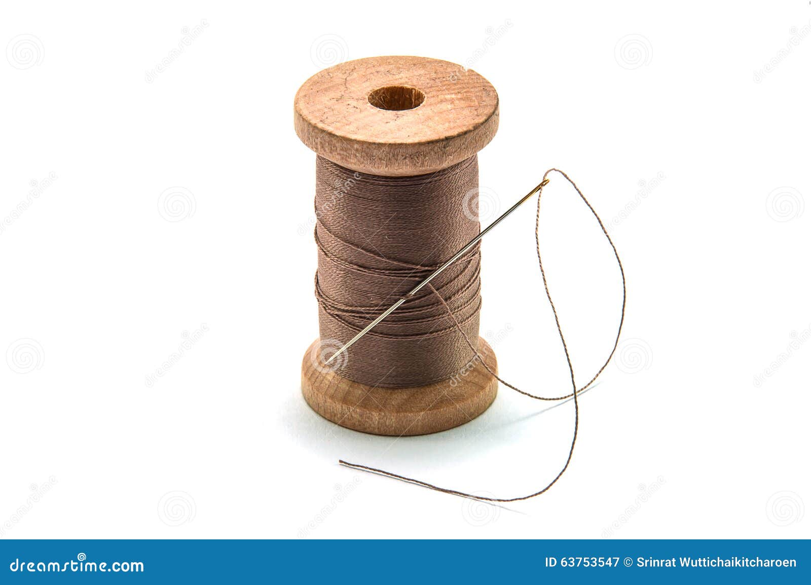 Isolated Wooden Spool of Brown Thread Stock Image - Image of cotton ...