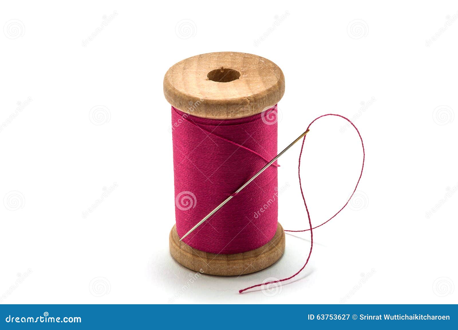 Isolated Wooden Spool of Pink Thread Stock Image - Image of embroidery ...