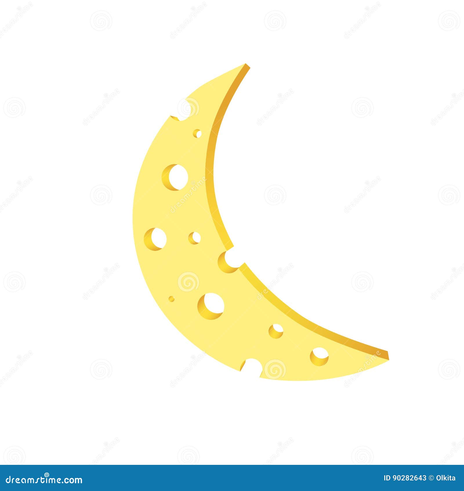 Isolated Yellow Moon or Crescent Like Slice of Cheese with Holes on ...