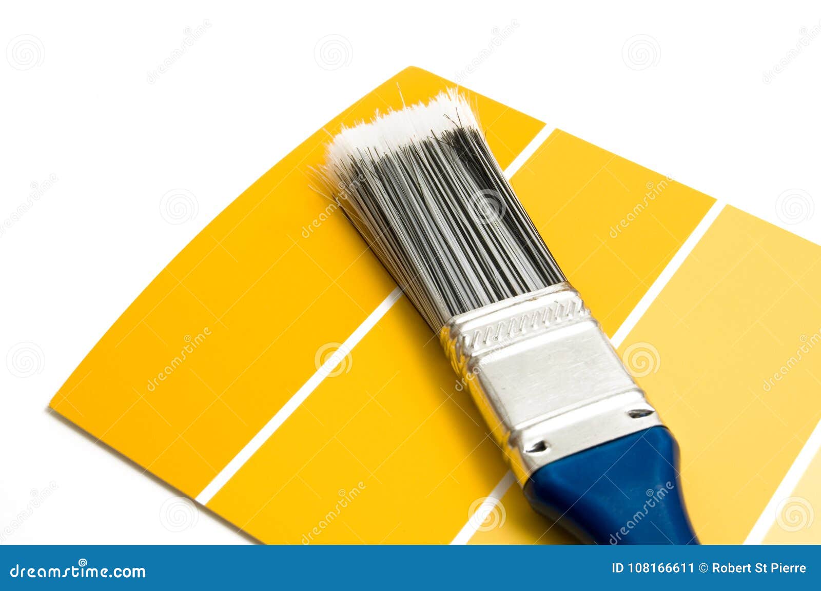 Isolated Yellow Paint Samples with Blue Brush Stock Image - Image of ...