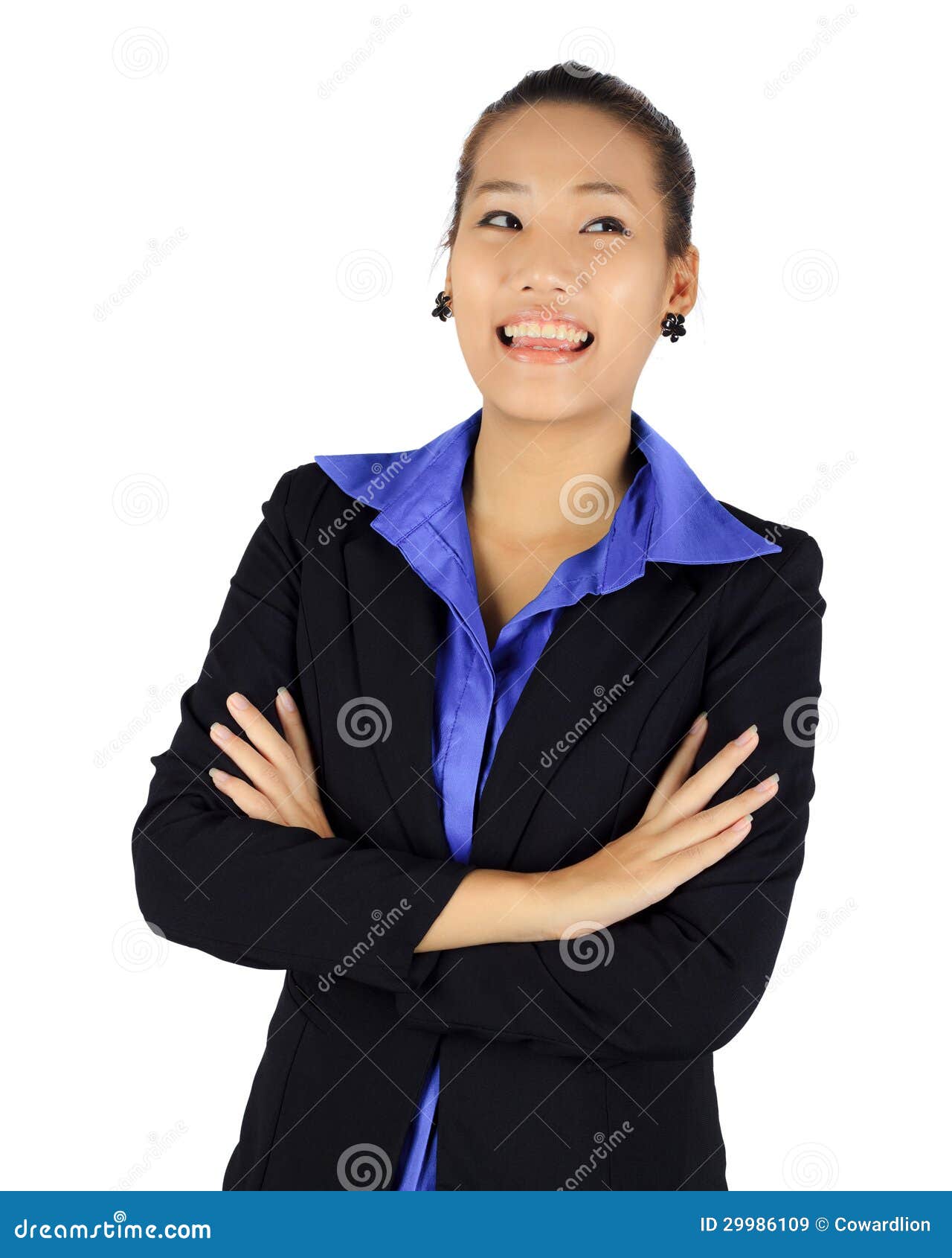 Young Business Woman with Thinking Posture on White Stock Image - Image ...