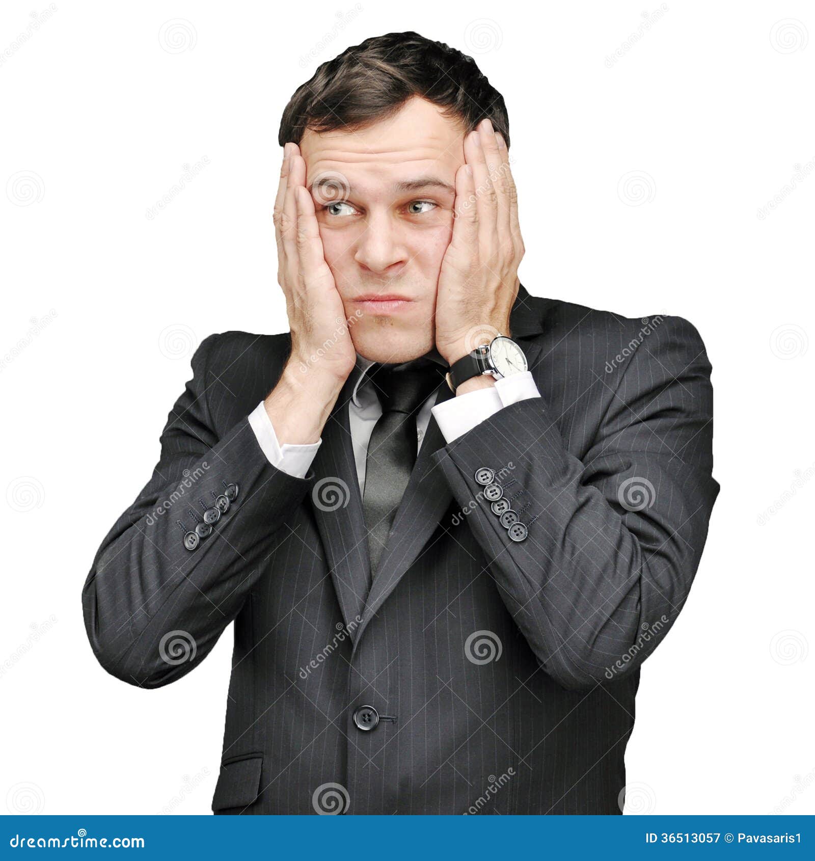 Isolated Young Man Holding His Face in His Hands Stock Image - Image of ...