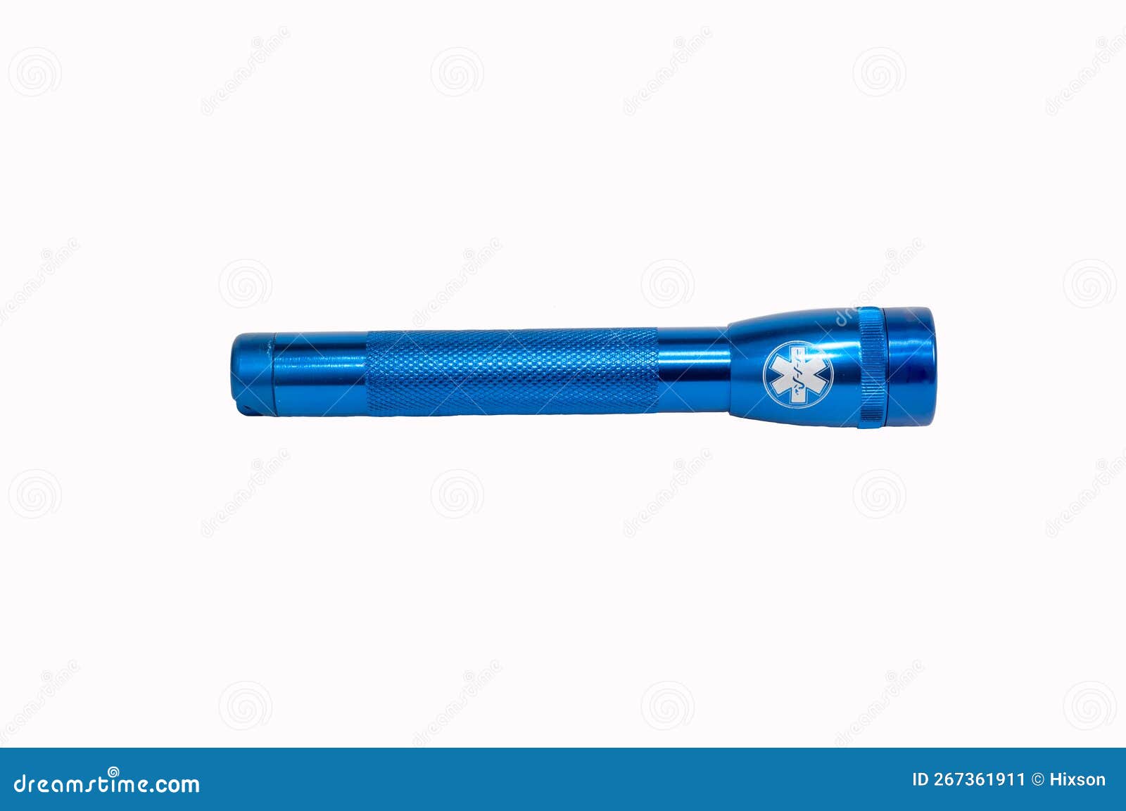 Isolation of Blue Metal Flashlight Stock Image - Image of white, metal ...