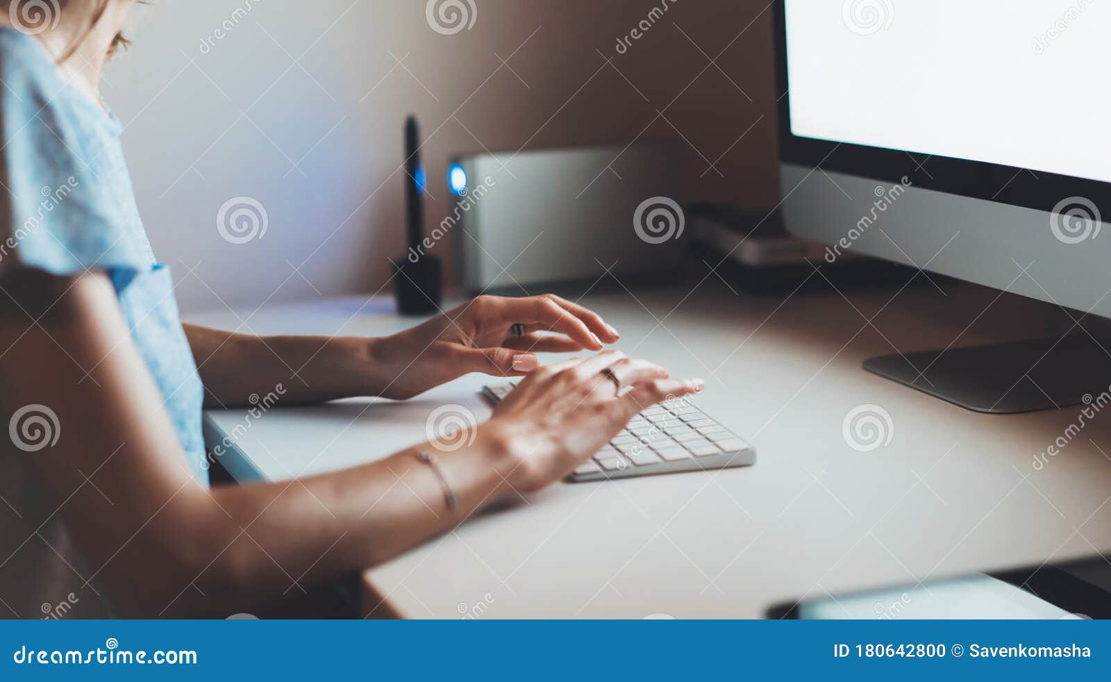 Isolation Person Working Home Computer, Student Typing on Keyboard ...