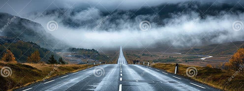 Isolation of Straight Highway Road with Clouds Stock Photo - Image of ...