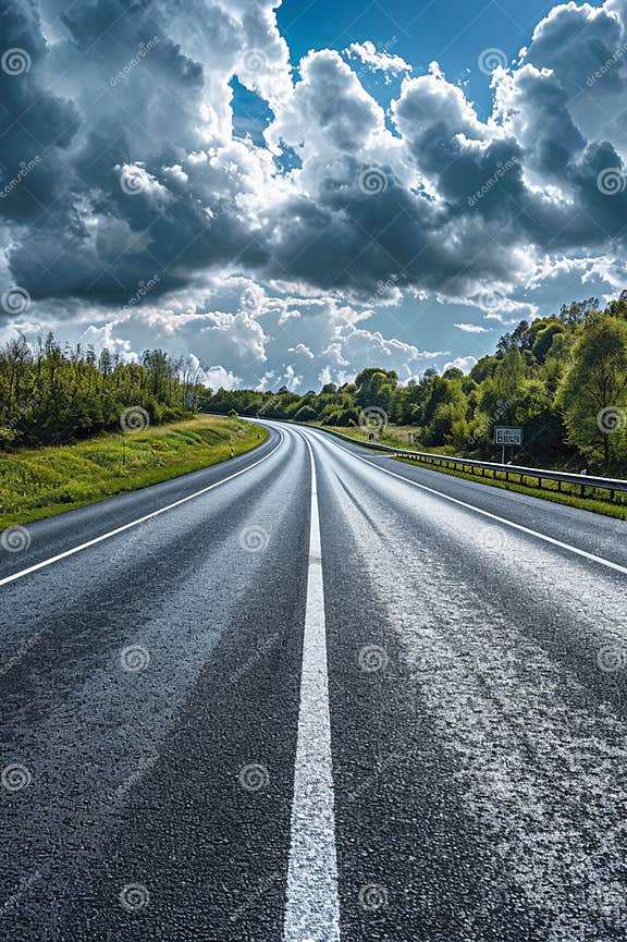 Isolation of Straight Highway Road with Clouds Stock Photo - Image of ...