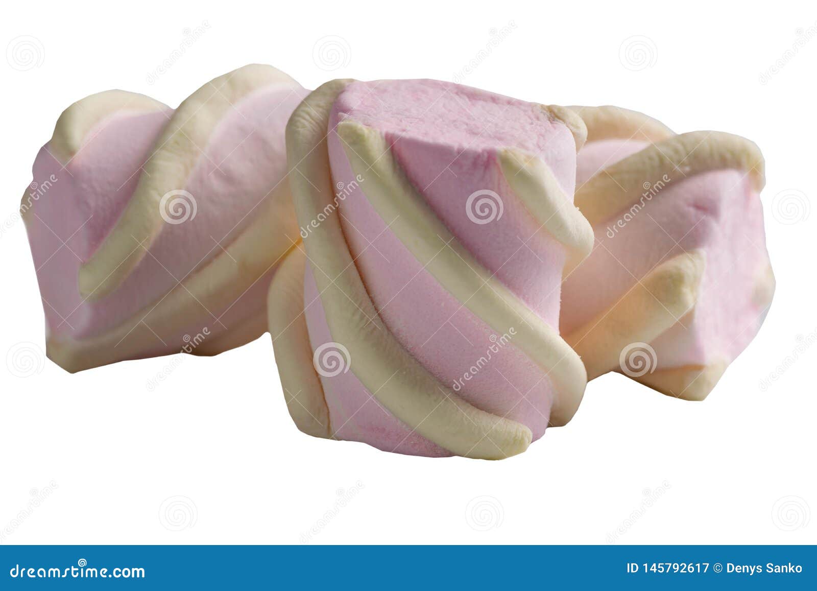 Isolation, Three Pink Marshmallows with Light Yellow Curls, White ...