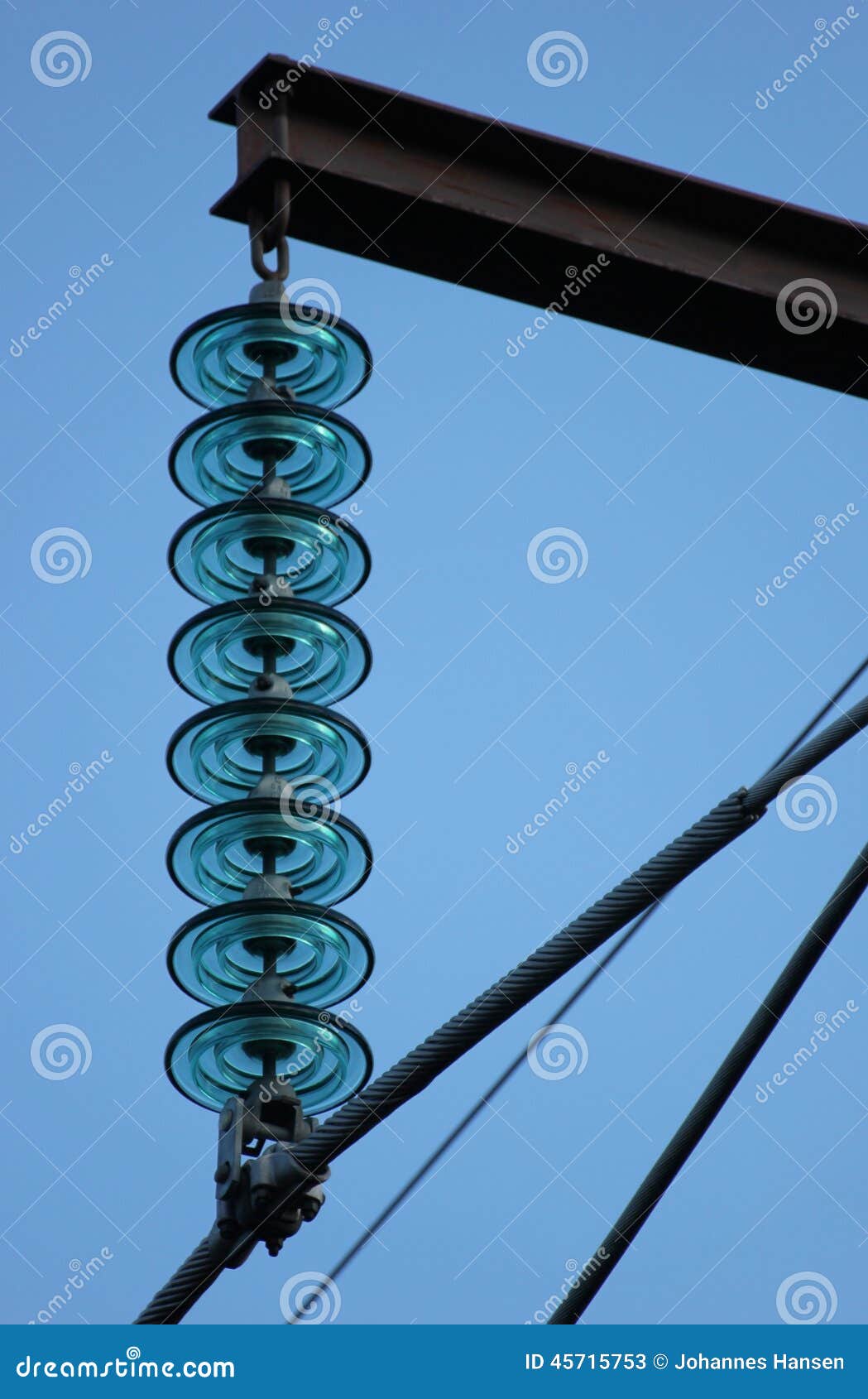 Glass Isolator Discs In High Voltage Overhead Electrical Lines Stock ...