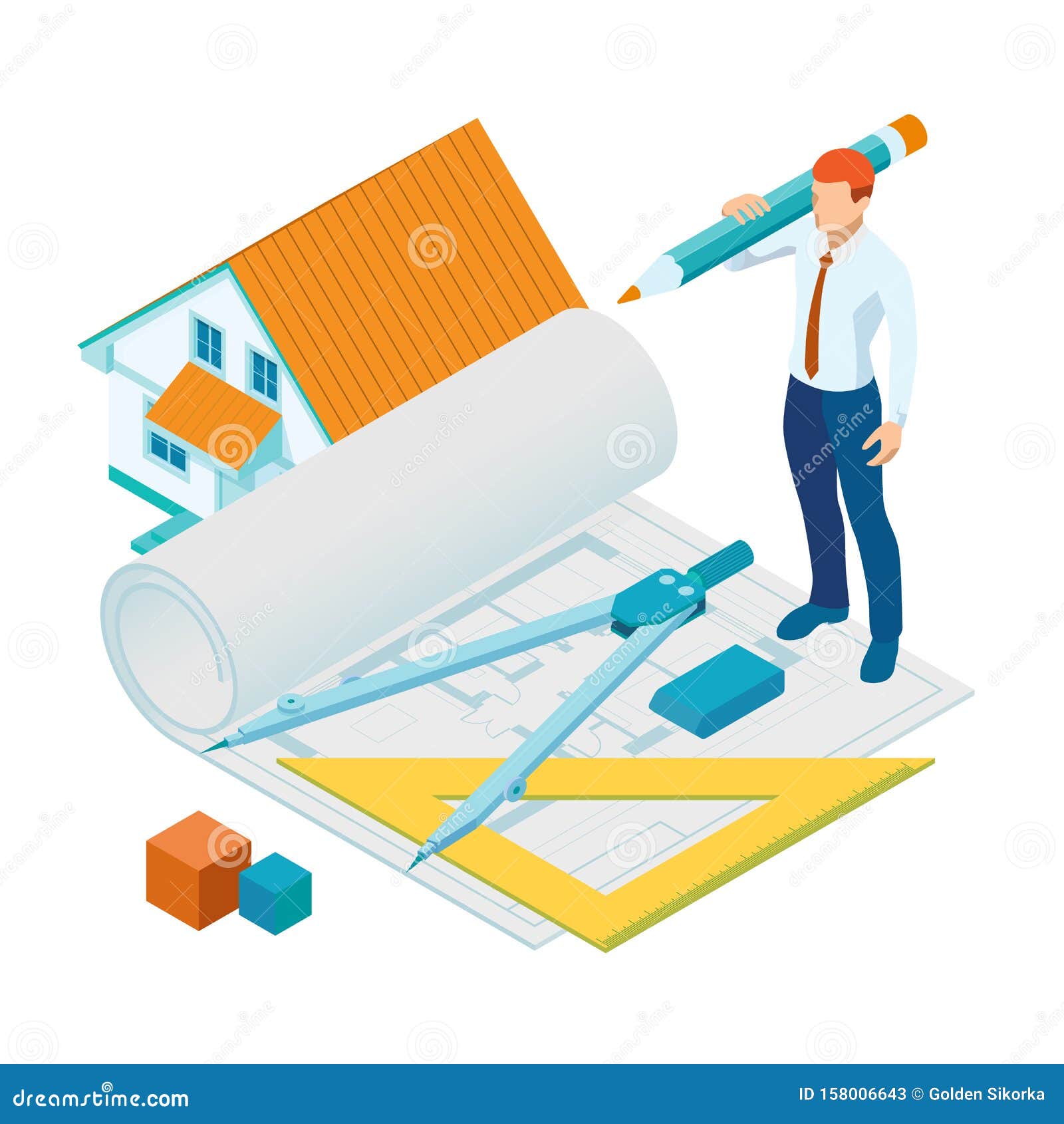 Isometri Architect Drawing On Architectural Project Concept. Architects ...