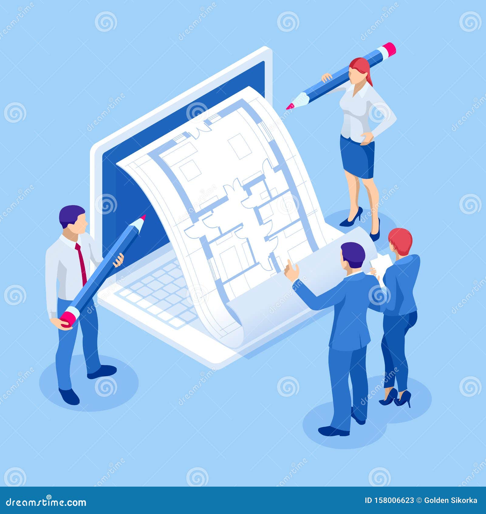 Isometri Architect Drawing On Architectural Project Concept. Architects ...
