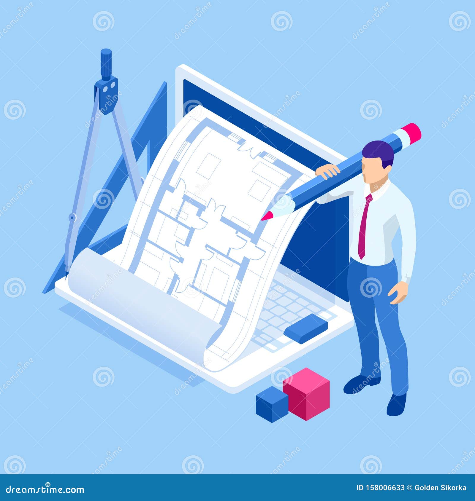 Isometri Architect Drawing On Architectural Project Concept. Architects ...