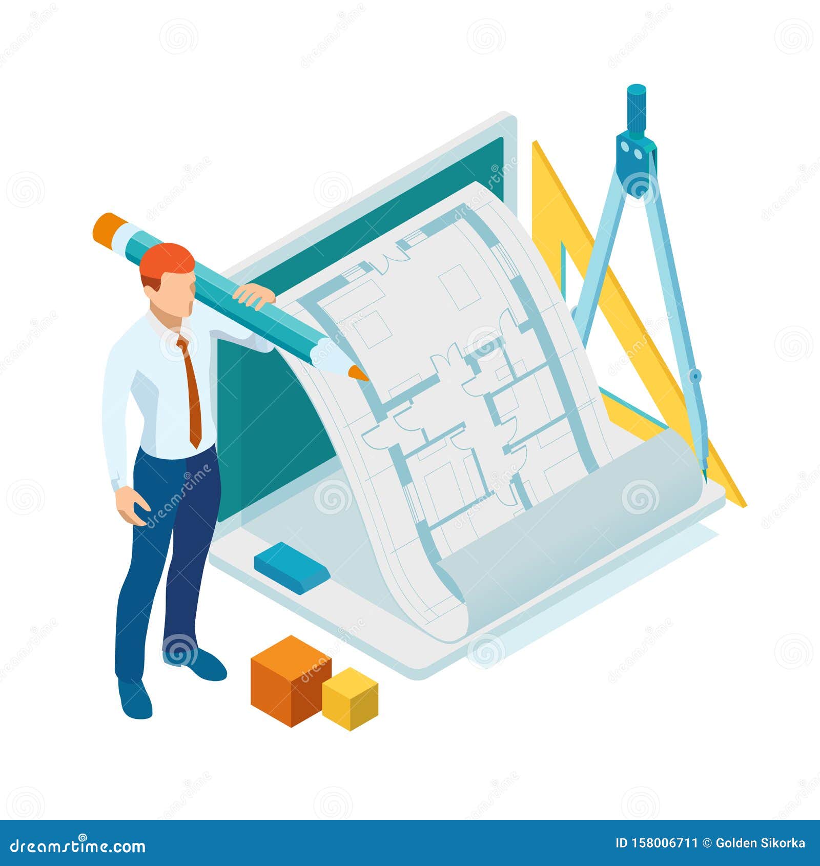 Isometri Architect Drawing On Architectural Project Concept. Architects ...