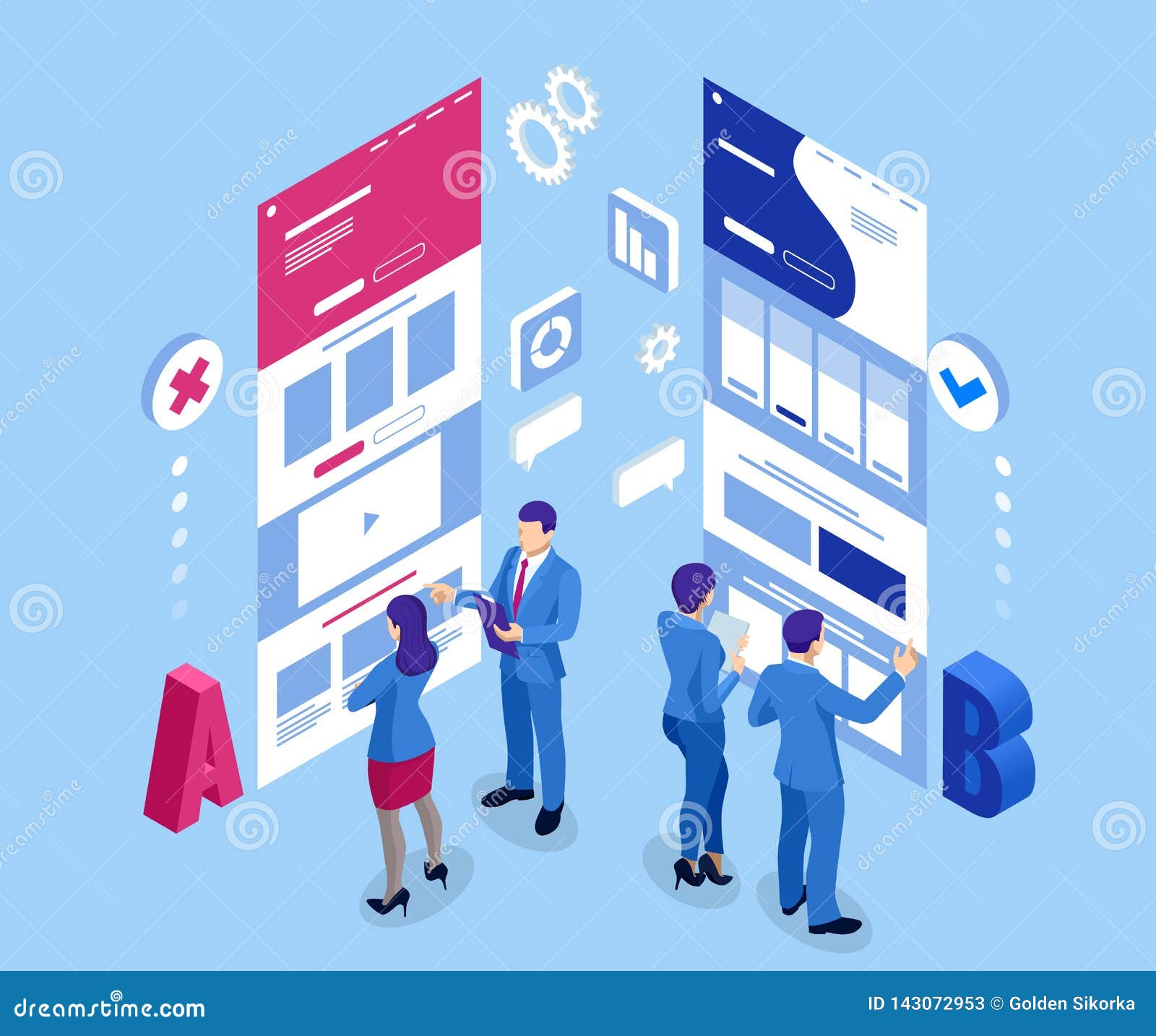 Isometric Ab Testing Comparison Concept Split Testing Web Page Comparing Stock Vector