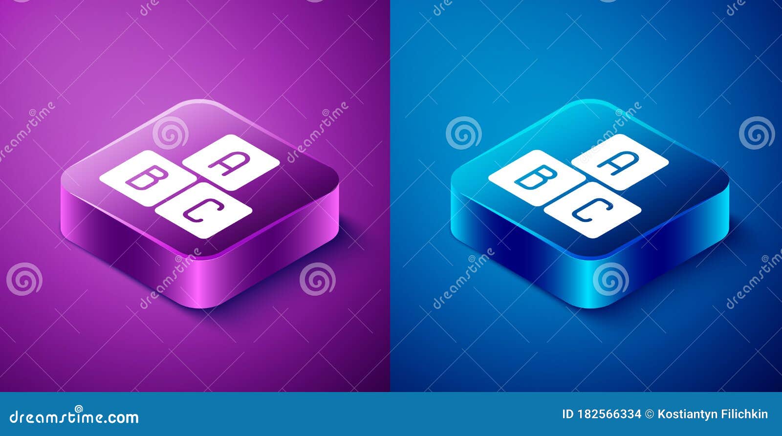 Isometric ABC Blocks Icon Isolated on Blue and Purple Background ...