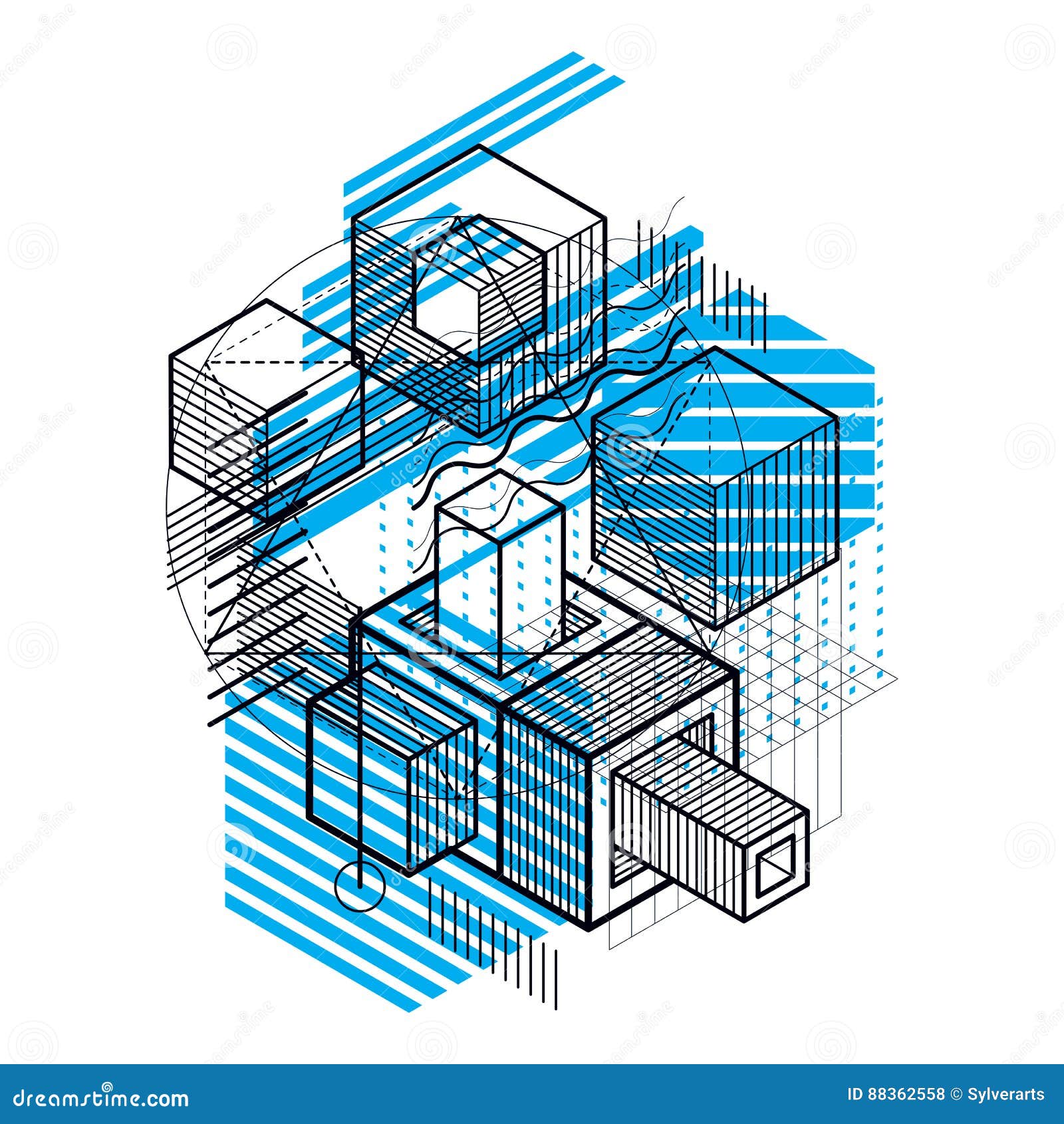 Isometric Abstract Background with Linear Dimensional Shapes, Vector 3d ...