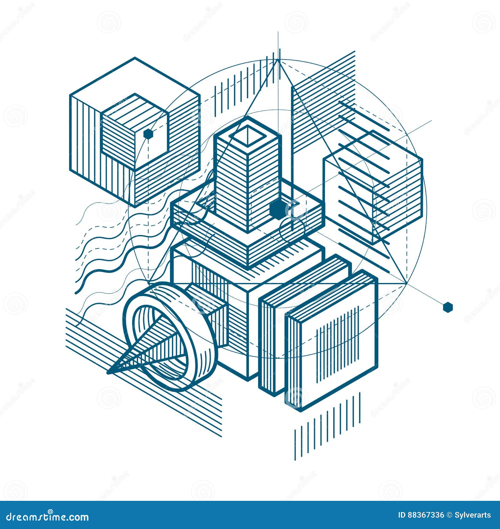 Isometric Abstract Background with Linear Dimensional Shapes, Vector 3d ...
