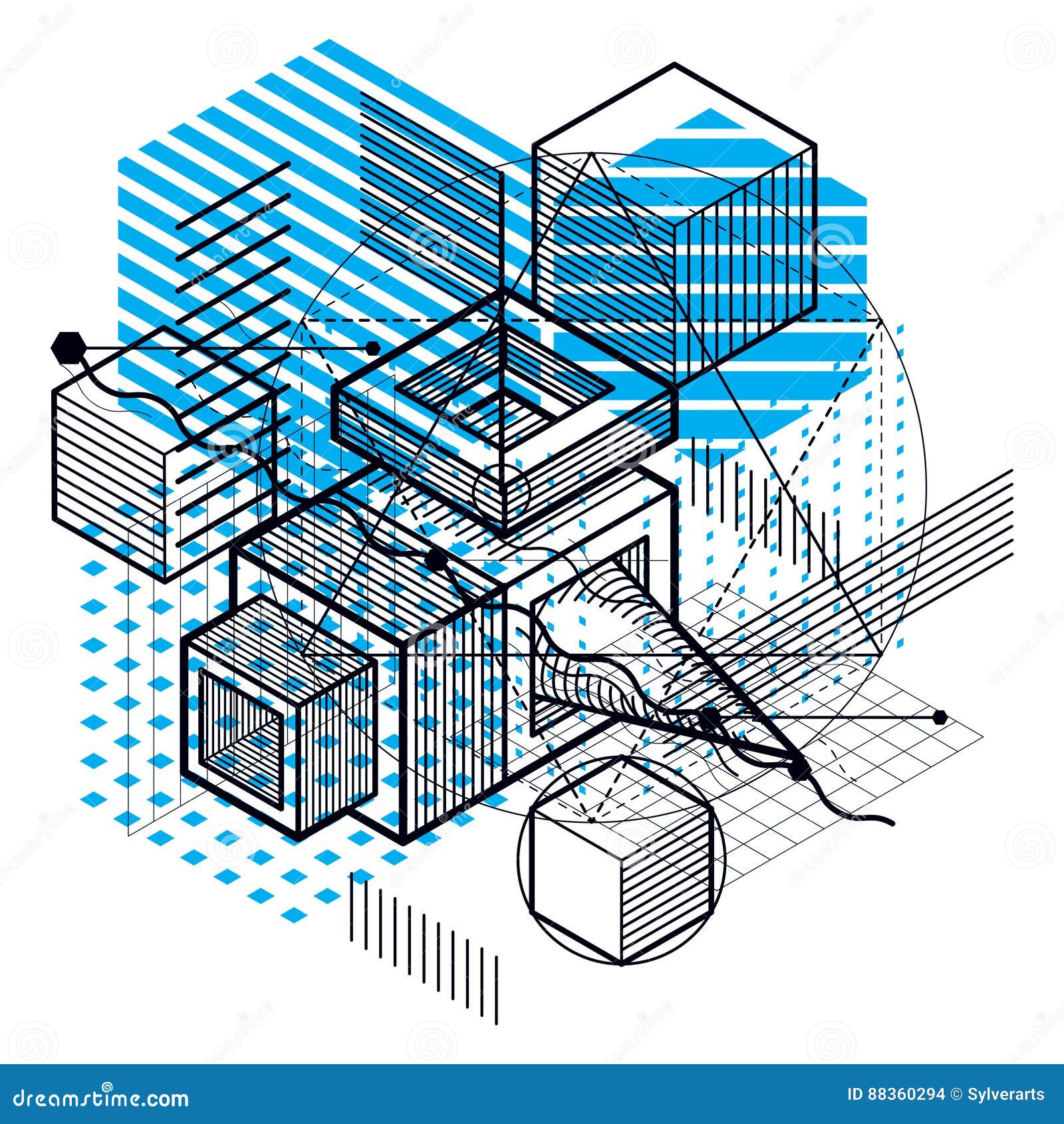 Isometric Abstract Background with Lines and Other Different Elements ...