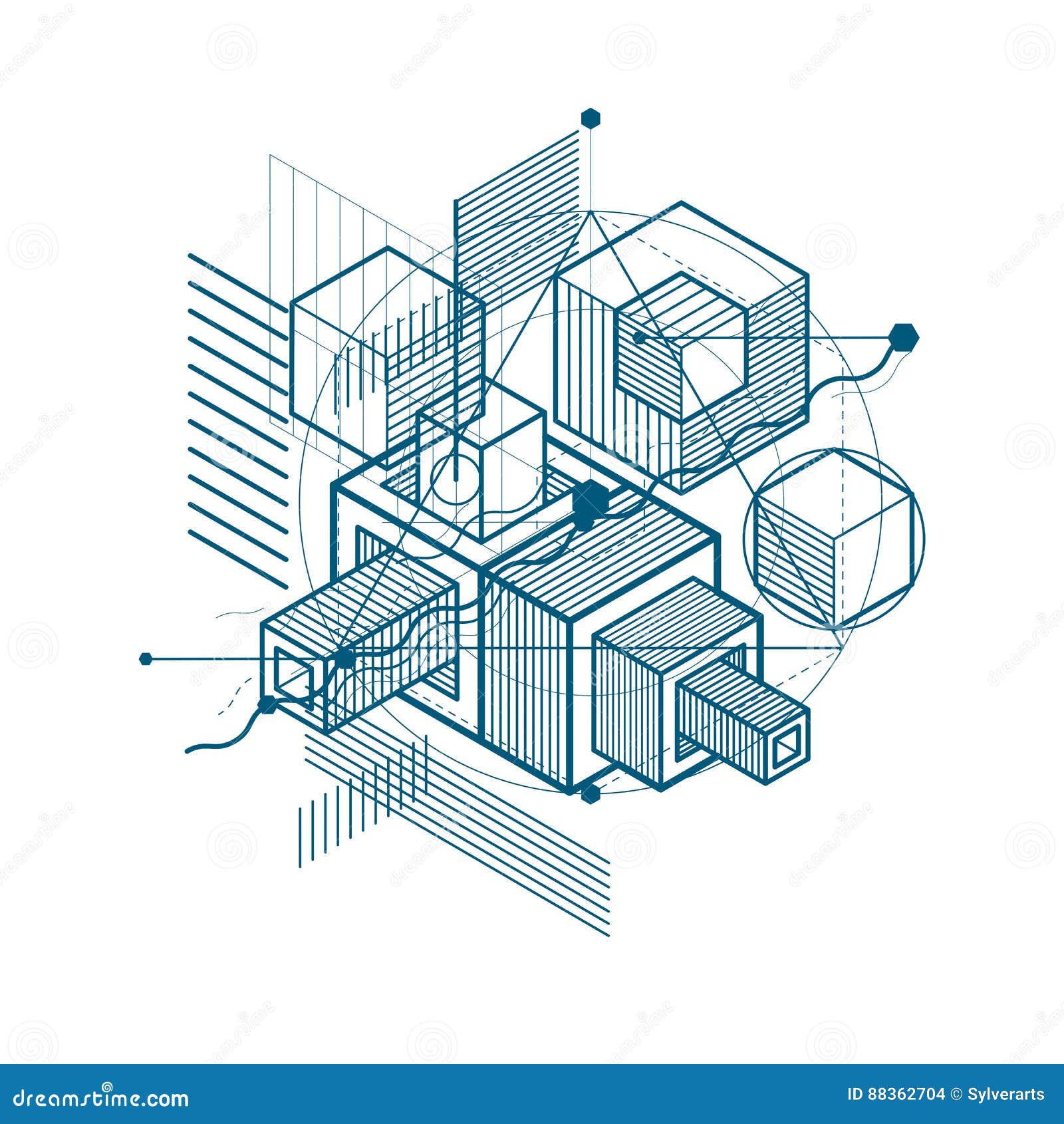 Isometric Abstract Background with Lines and Other Different Elements ...