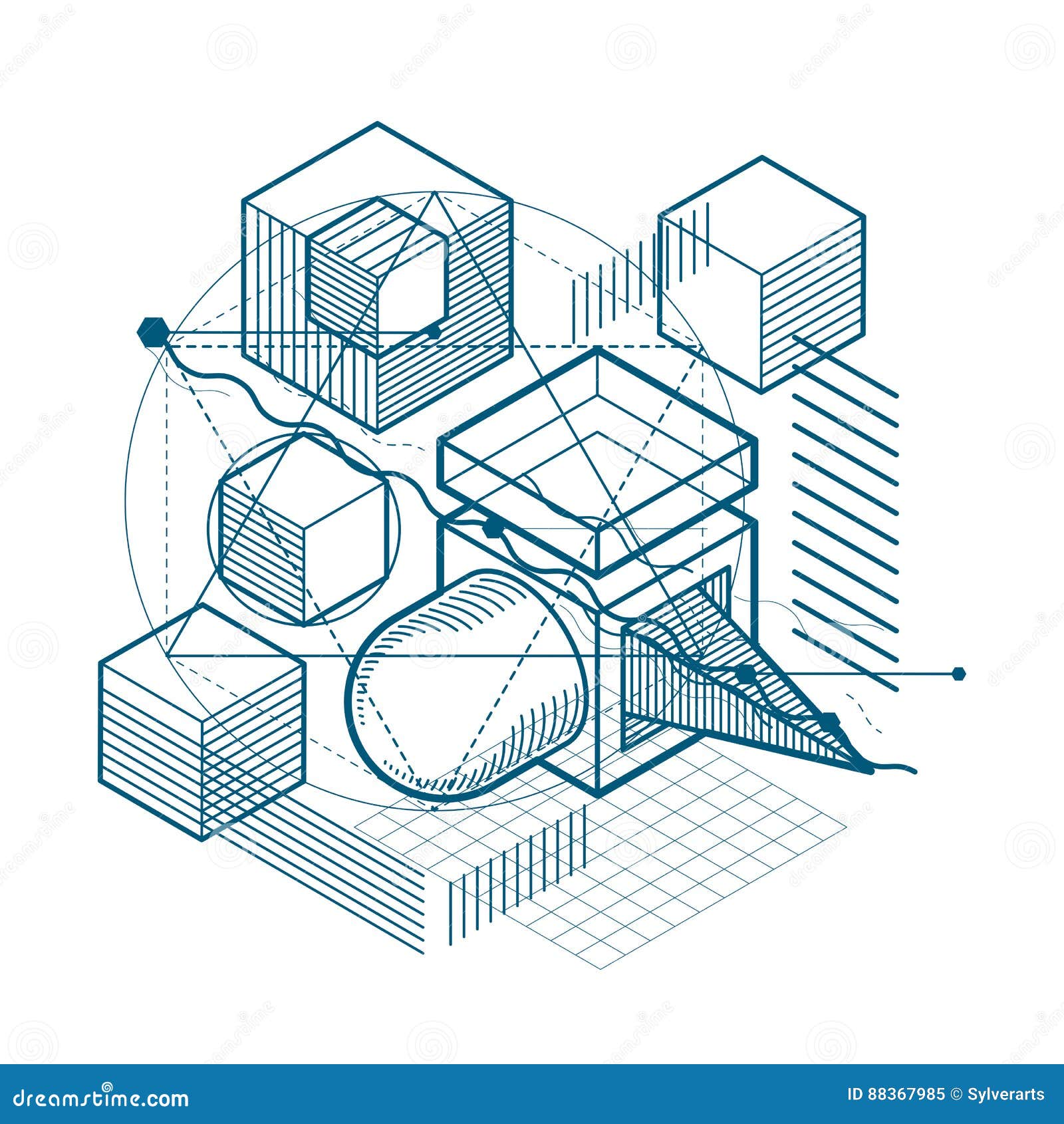 Isometric Abstract Background with Lines and Other Different Elements ...