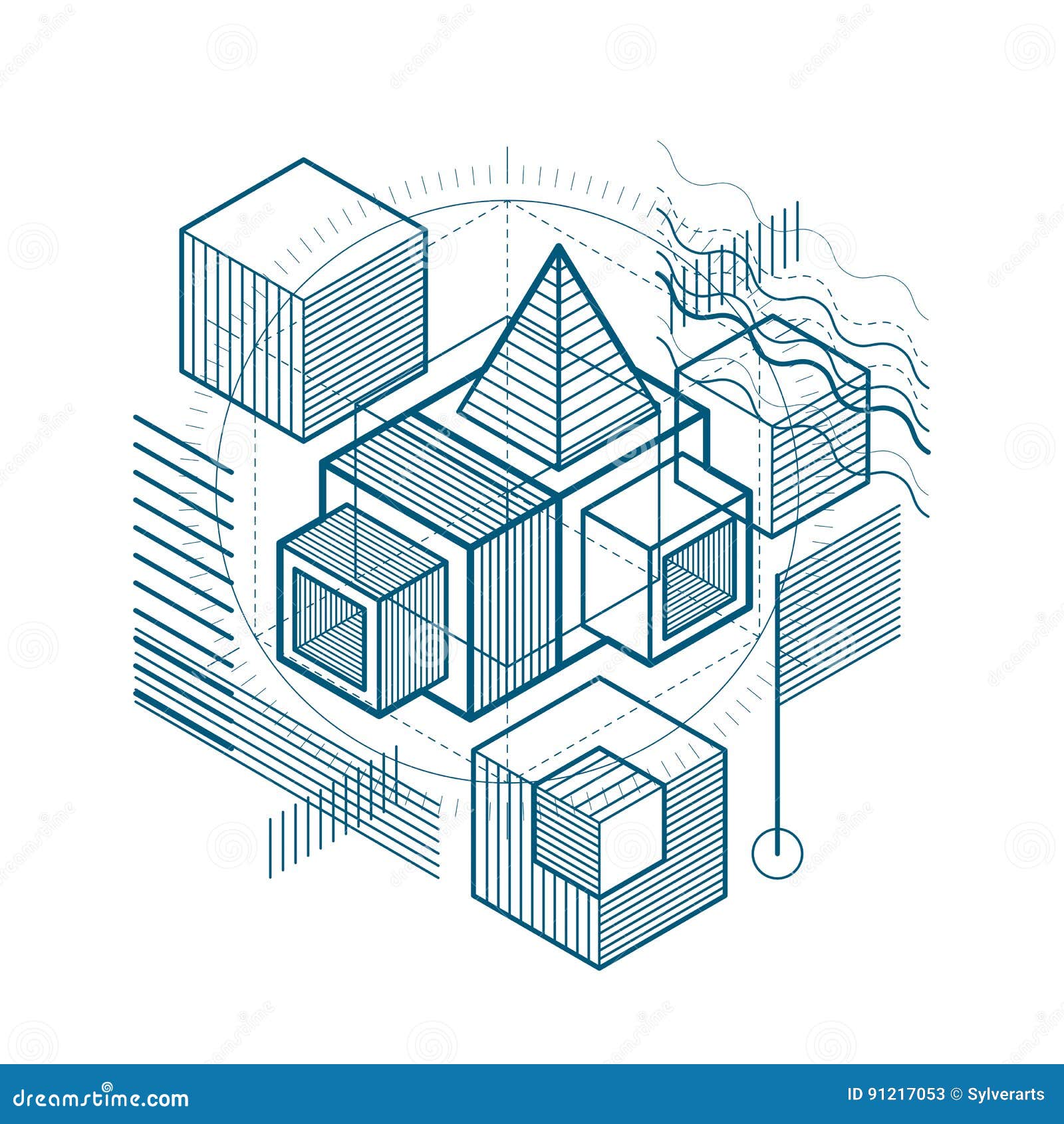 Isometric Abstract Background with Lines and Other Different Elements ...