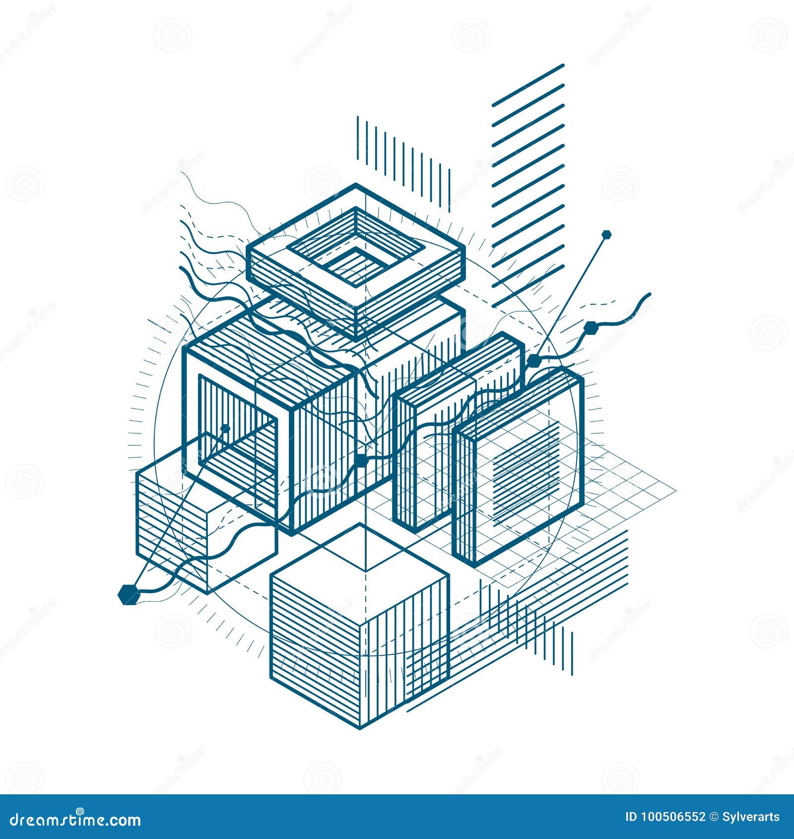 Isometric Abstract Background with Lines and Other Different Elements ...
