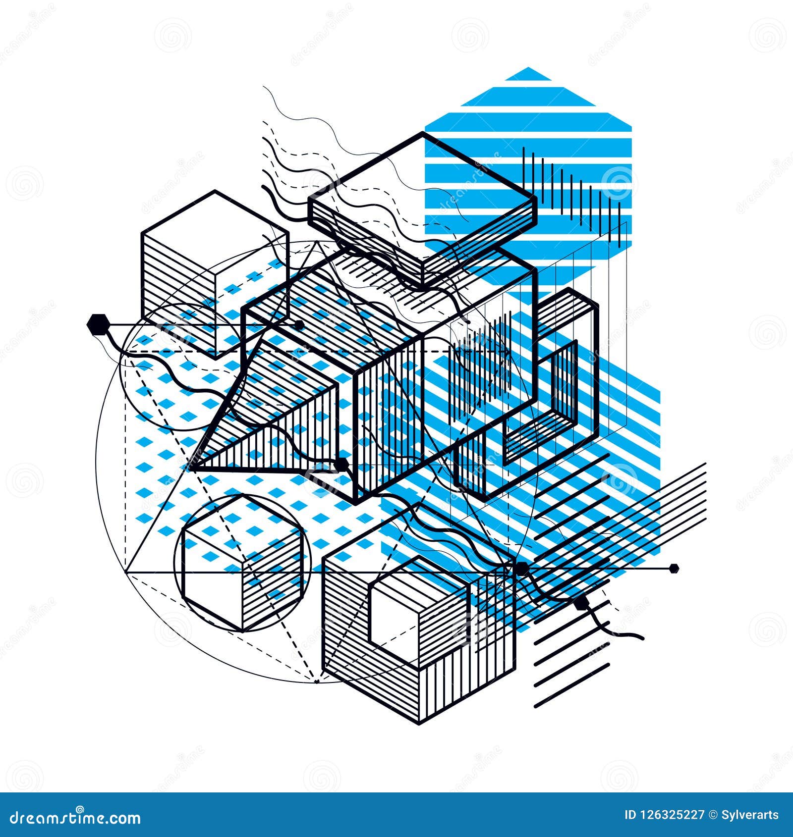 Isometric Abstract Background with Lines and Other Different Elements ...