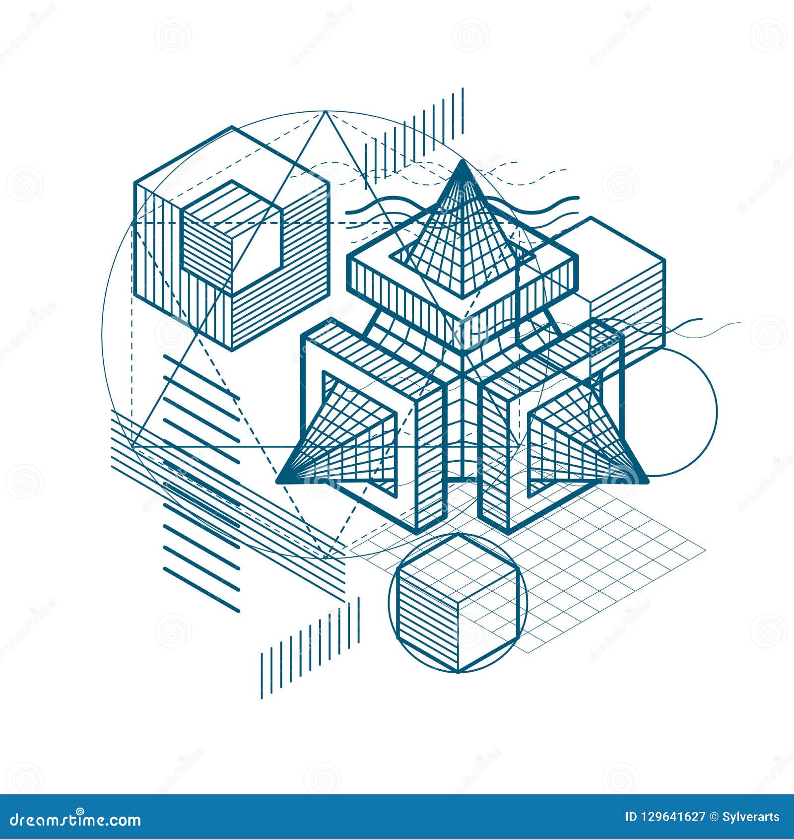 Isometric Abstract Background with Lines and Other Different Elements ...