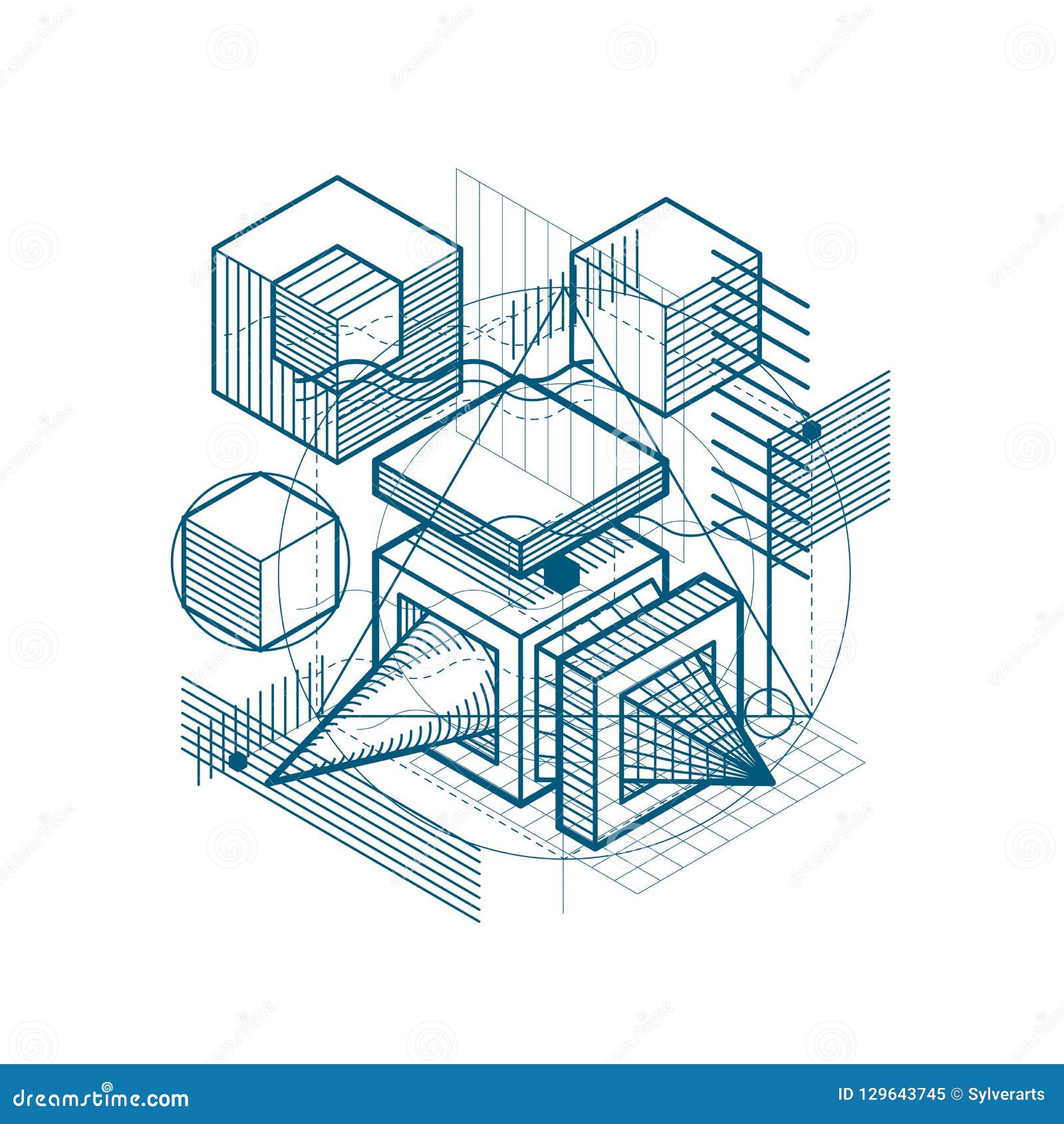 Isometric Abstract Background with Lines and Other Different Elements ...